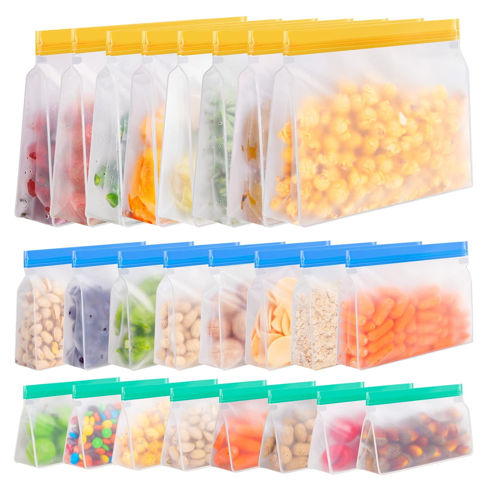 IdeaTech Reusable Food Storage Bags, 24 Count, Leak-Proof Silicone Sandwich Bags, Dishwasher ...