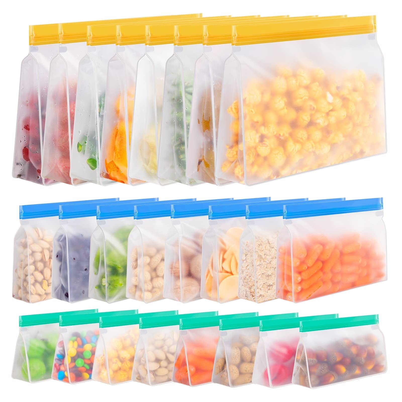 ideaTech Reusable Food Storage Bags, 24 Pack, BPA-Free, Leak-Proof, Freezer and Dishwasher Safe ...