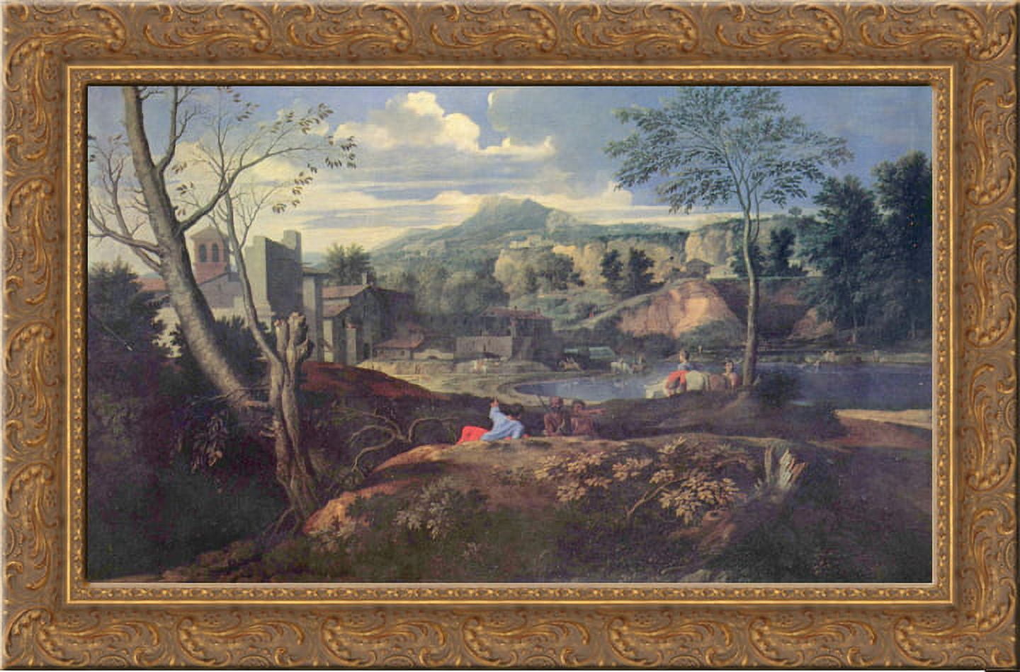 Ideal Landscape 24x18 Gold Ornate Wood Framed Canvas Art by Poussin ...