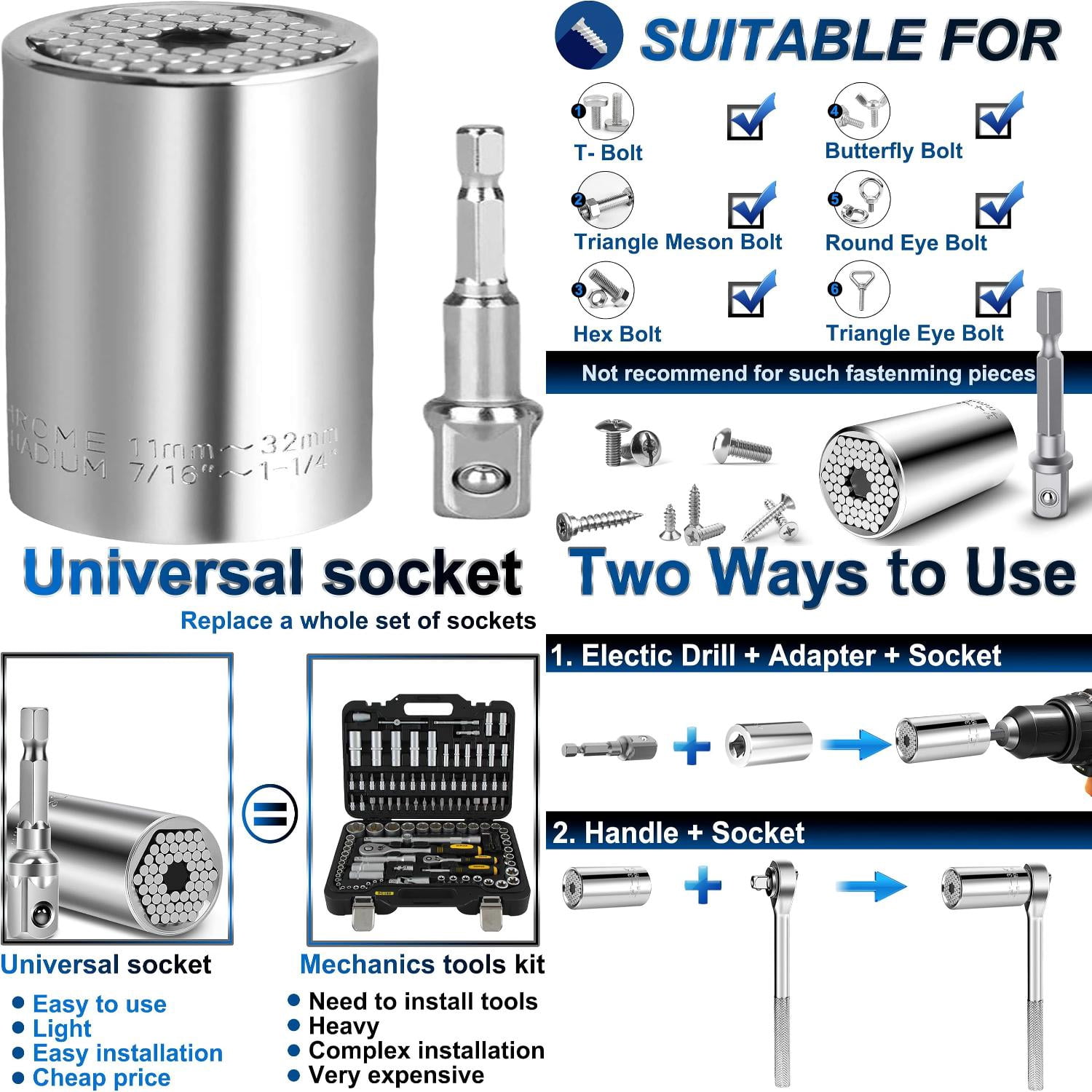 Ideal Present - Versatile and Durable 2-Piece Multi-Socket Set for Easy ...