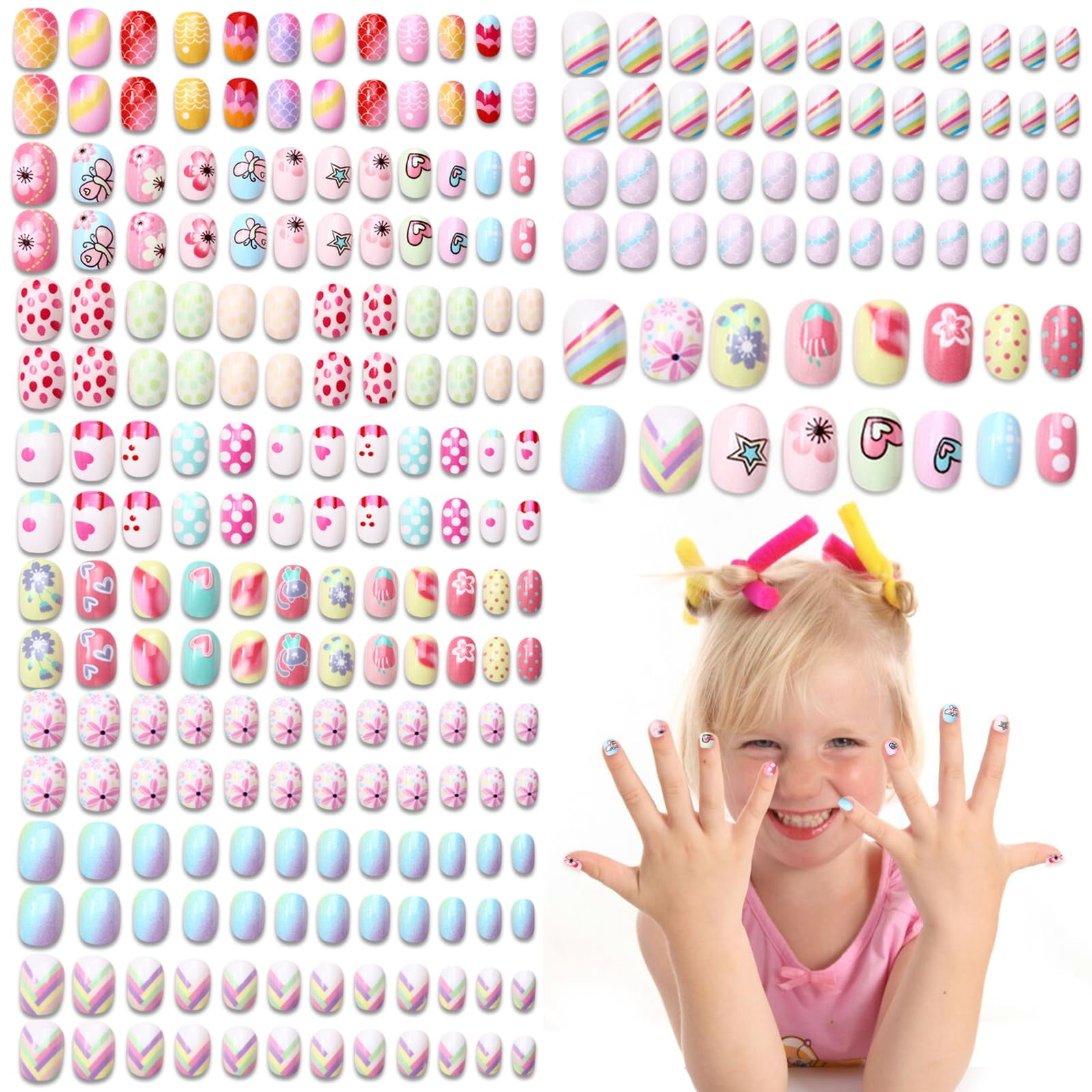 Ideal Swan 240 Pcs 10 Pack Press on Nails for Kids, False Nails Kids ...