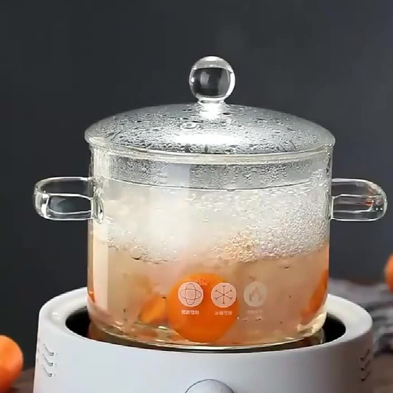 Ideal Transparent Heat Resistant Double Handle Glass Cooking Pot with ...