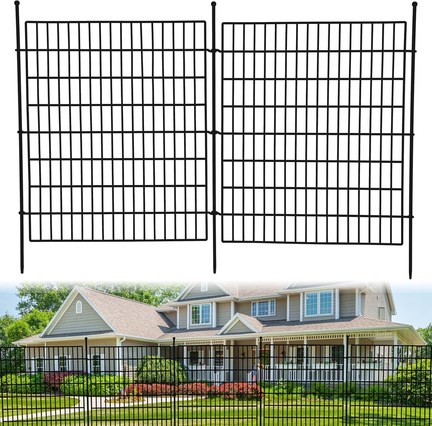IdealHouse 10-Panel No-Dig Decorative Garden Fence, 32" H x 24' L Metal ...