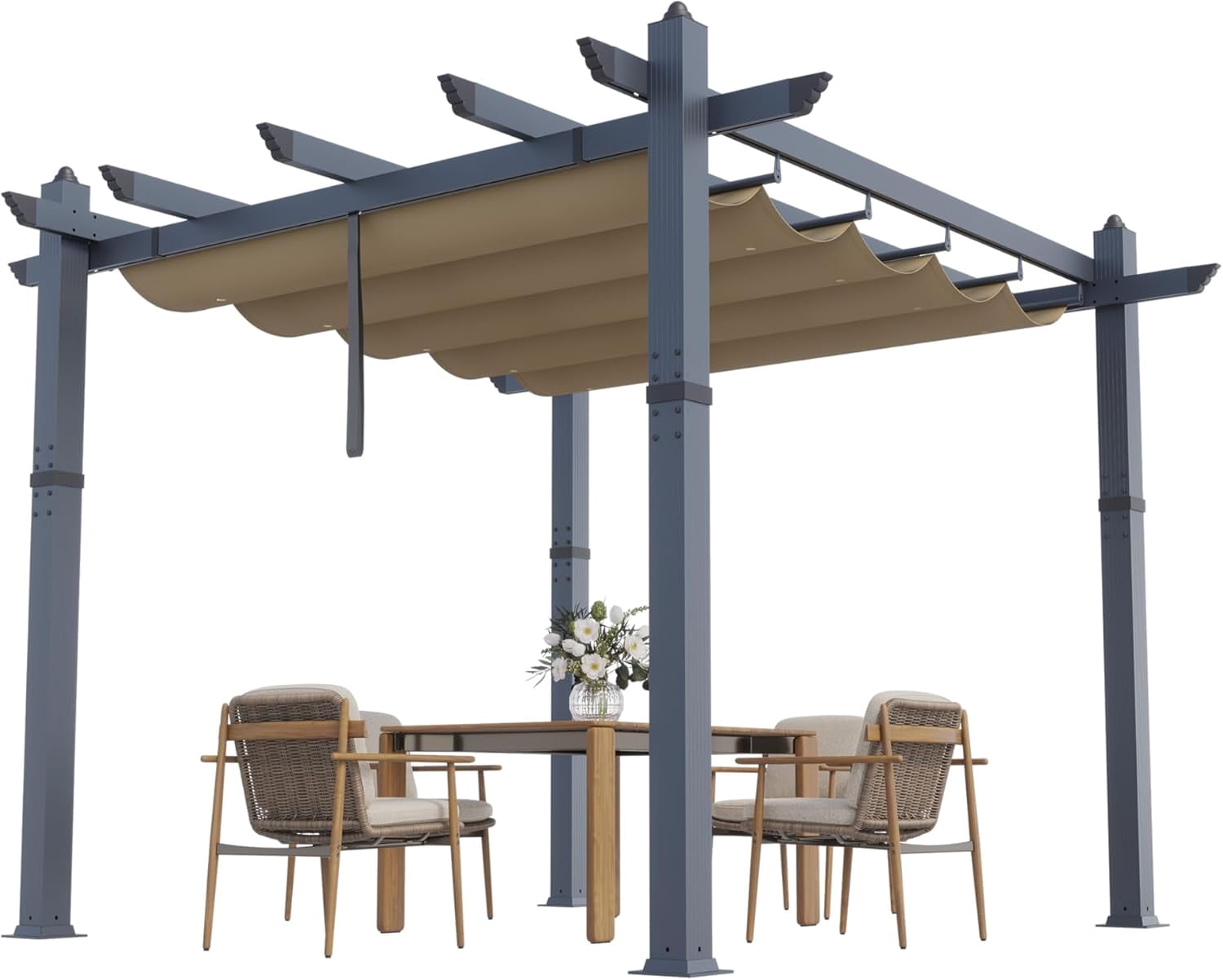 IdealHouse 10'x10' Retractable Pergola - Aluminum Outdoor Pergola with ...