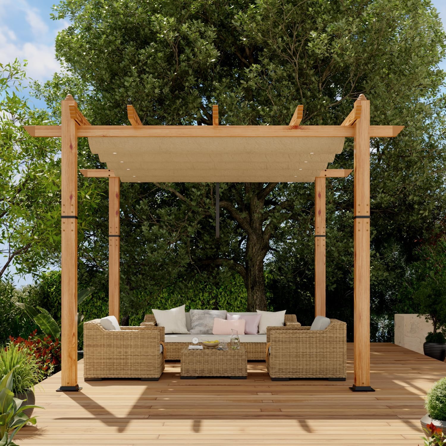 IdealHouse 10'x10' Retractable Pergola - Aluminum Outdoor Pergola with ...