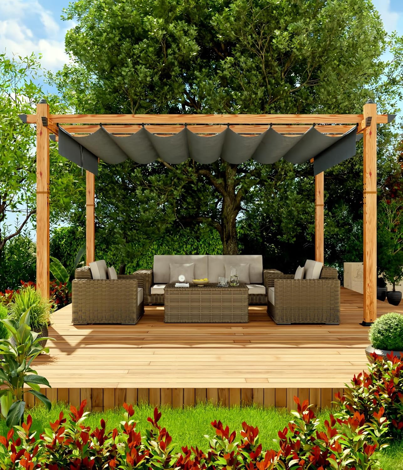 IdealHouse 10'x13' Retractable Pergola - Aluminum Outdoor Pergola with ...