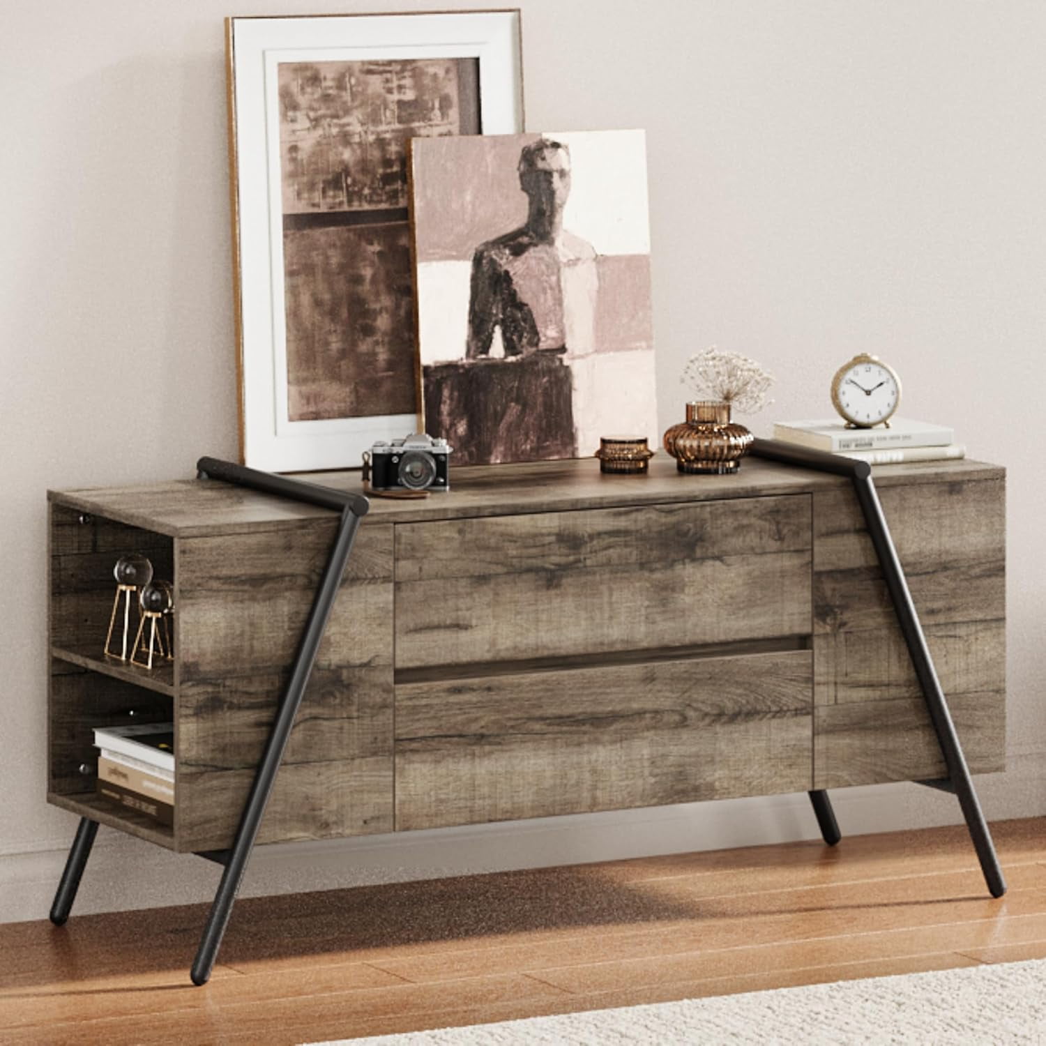 IdealHouse 47" Modern Farmhouse TV Stand, Entertainment Center with 2 ...