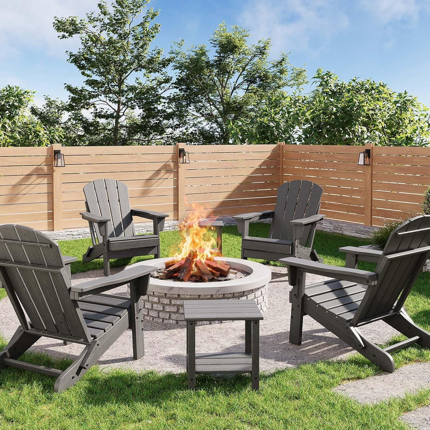 IdealHouse Folding Adirondack Chairs Set of 4 with 2x 2-Tier Side ...