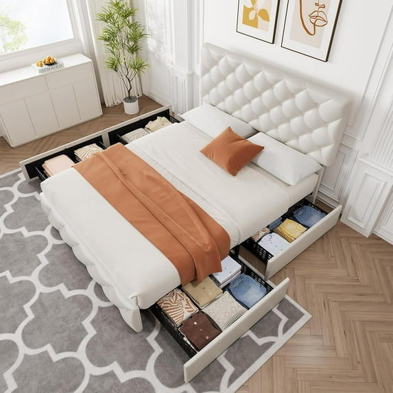 IdealHouse Full Size Upholstered Bed Frame with 4 Storage Drawers ...