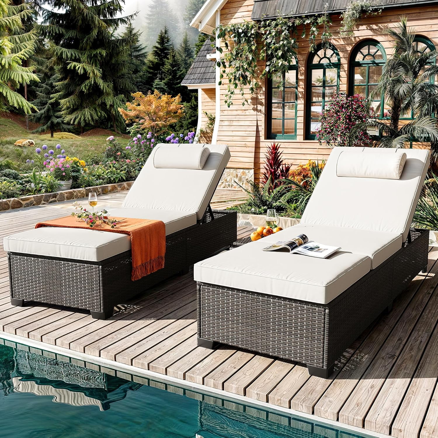 IdealHouse Outdoor PE Wicker Chaise Lounge Chairs Set of 2 – Stylish ...
