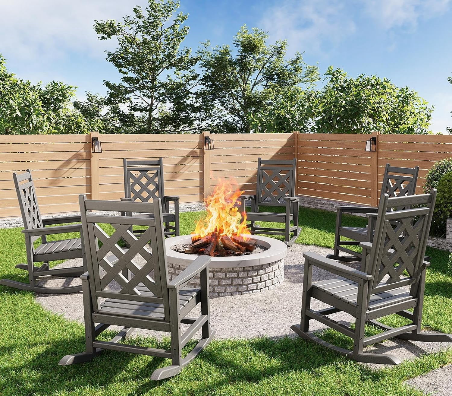 IdealHouse Outdoor Rocking Chair Set of 6, HDPE Weather-Resistant Porch ...
