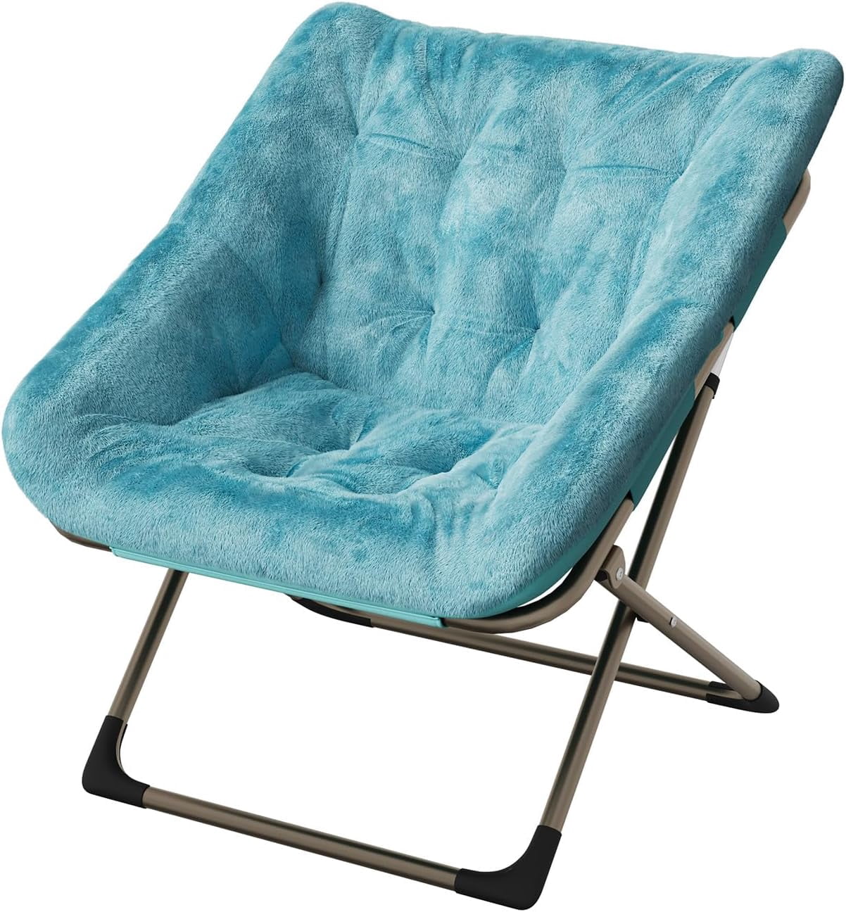IdealHouse Rabbit Fur Saucer Chair, Foldable Lounge Chair with Metal ...