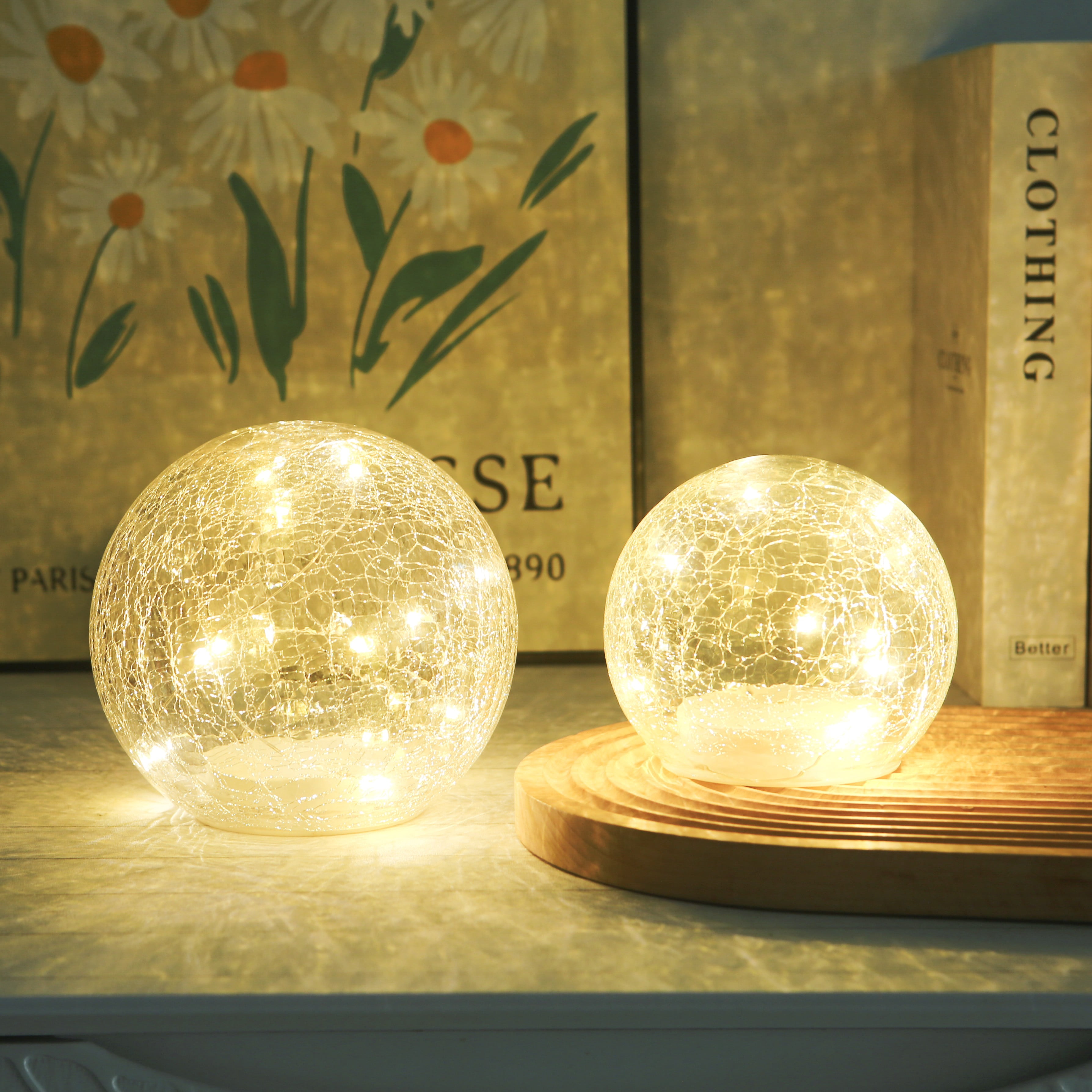 IdealXmas Glass 2 Pack Glass Crackle LED Lamp Battery Operated, Lighted ...