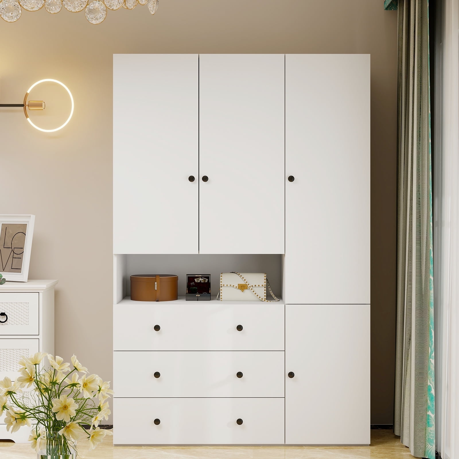 Idealcabin Freestanding Wardrobe Armoire With Drawers, Bedroom Wardrobe ...