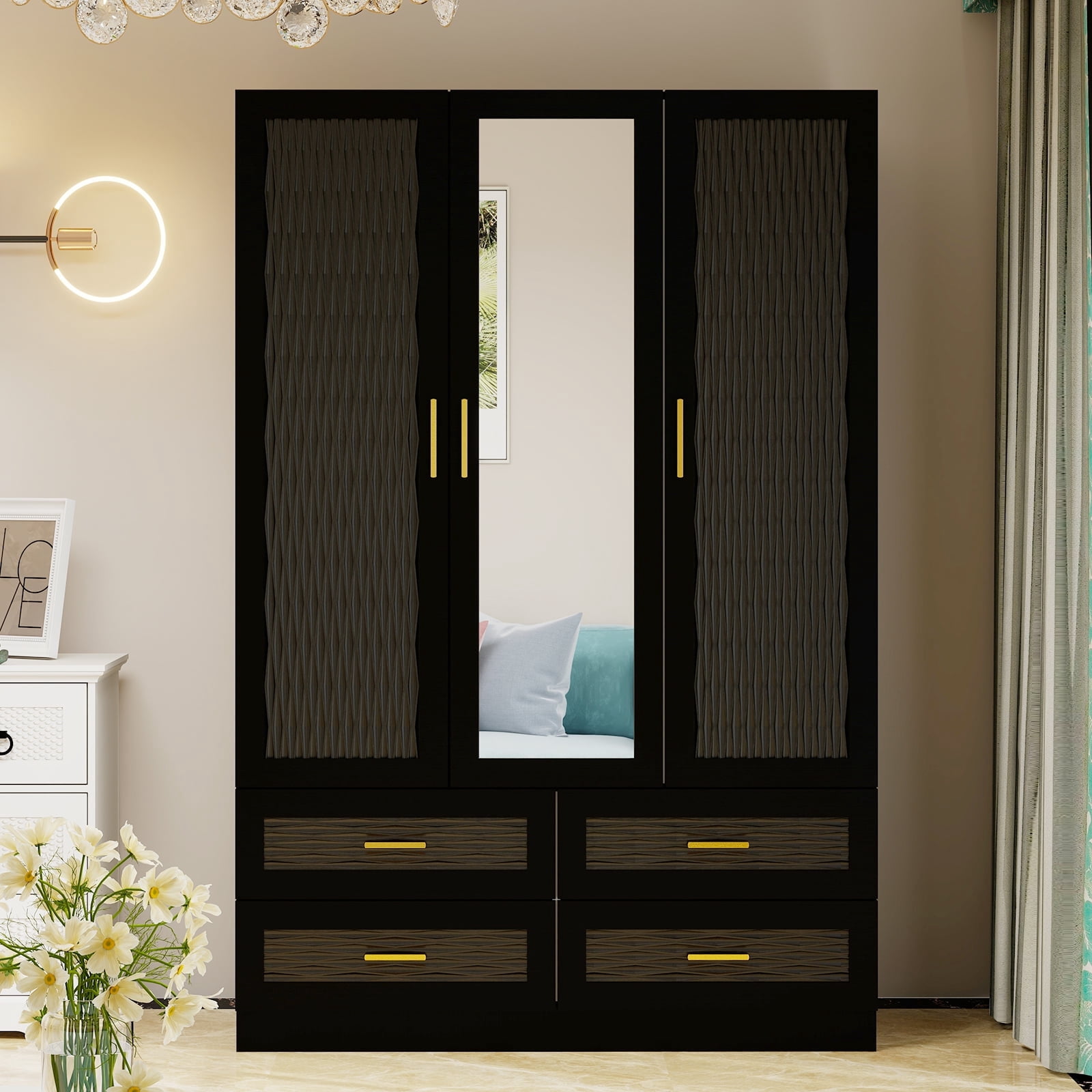 Idealcabin Freestanding Wardrobe Armoire With Drawers, Modern Bedroom ...