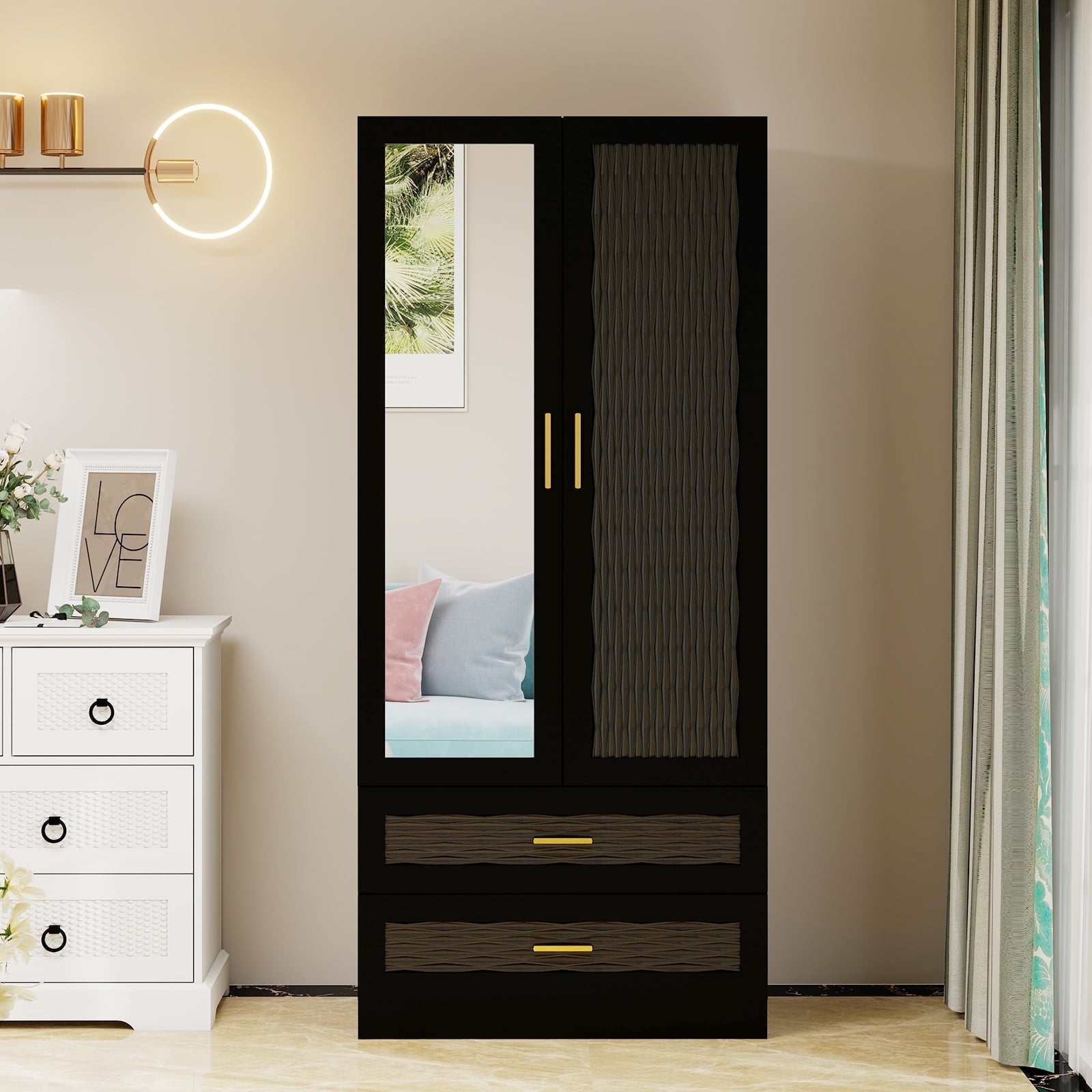 Idealcabin Freestanding Wardrobe Armoire With Drawers, Modern Bedroom ...