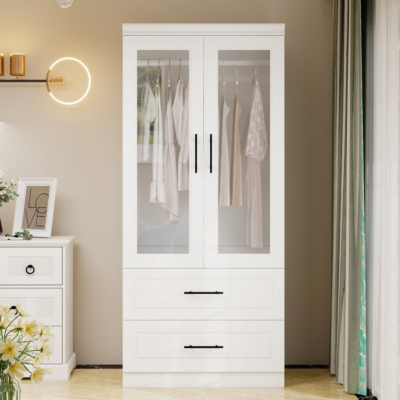 Idealcabin Freestanding Wardrobe Armoire With Drawers, Modern Bedroom ...