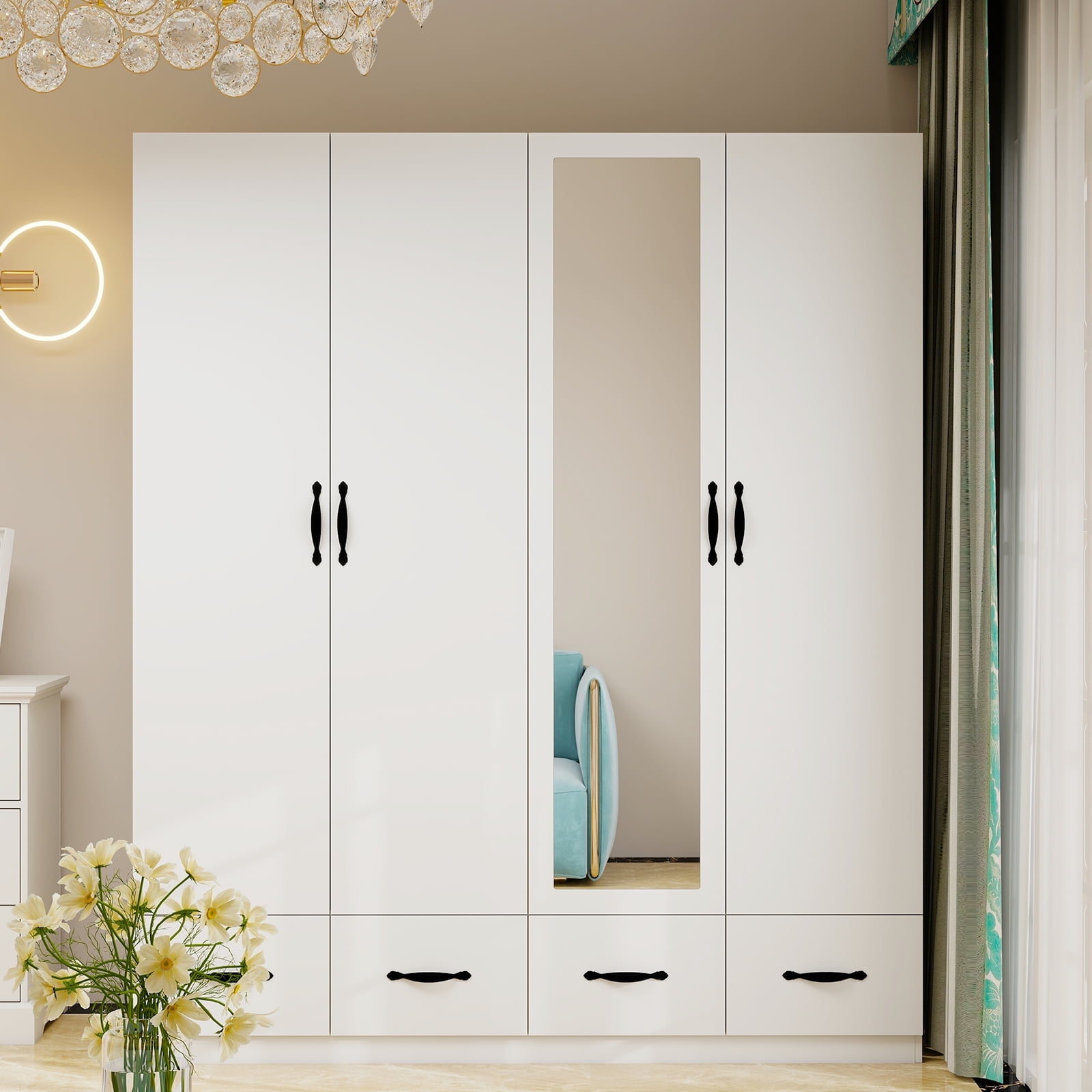 Idealcabin Freestanding Wardrobe Armoire With Drawers, Modern Bedroom ...