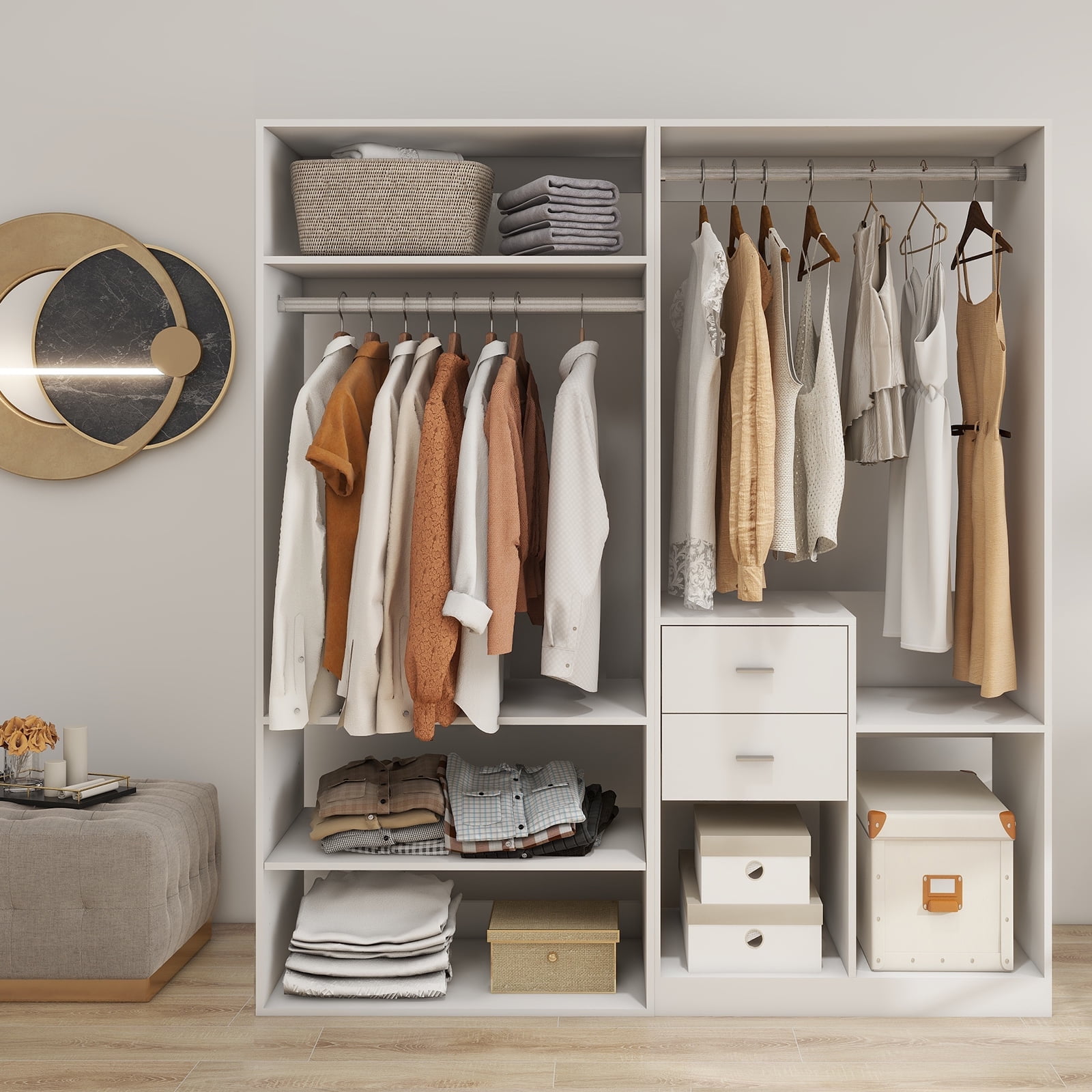 Idealcabin Walk-in Closet Organizer, Wood Storage System with Drawers ...