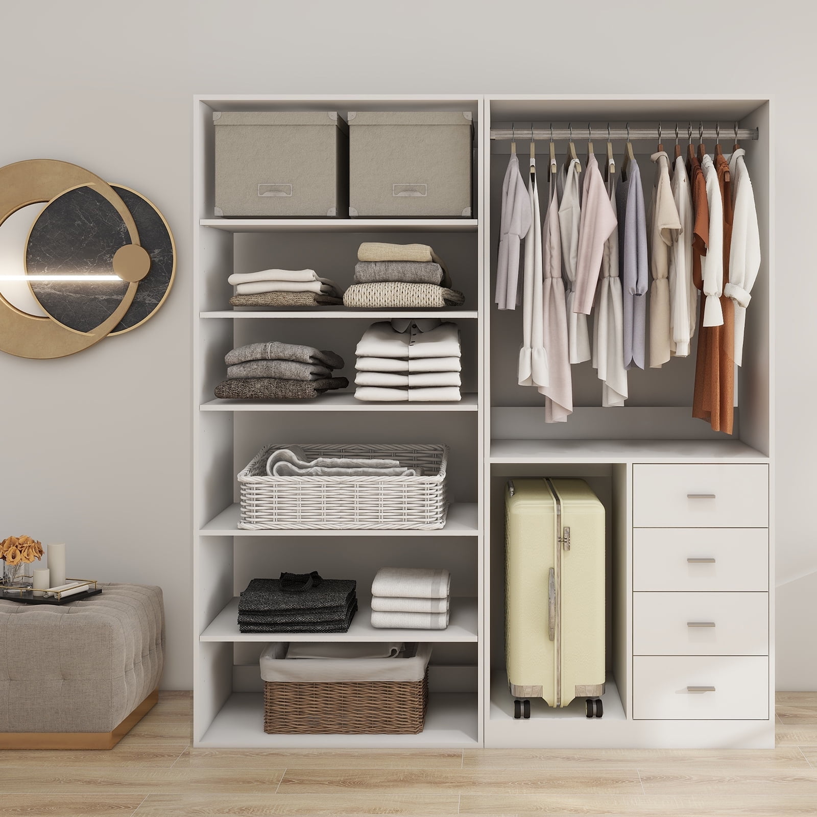 Idealcabin Walk-in Closet Organizer, Wood Storage System with Drawers ...