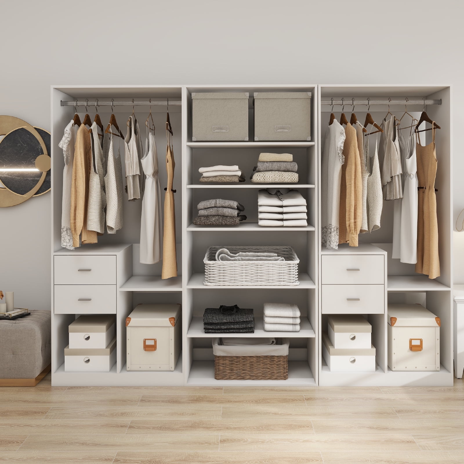 Idealcabin Walk-in Closet Organizer, Wood Storage System with Drawers ...