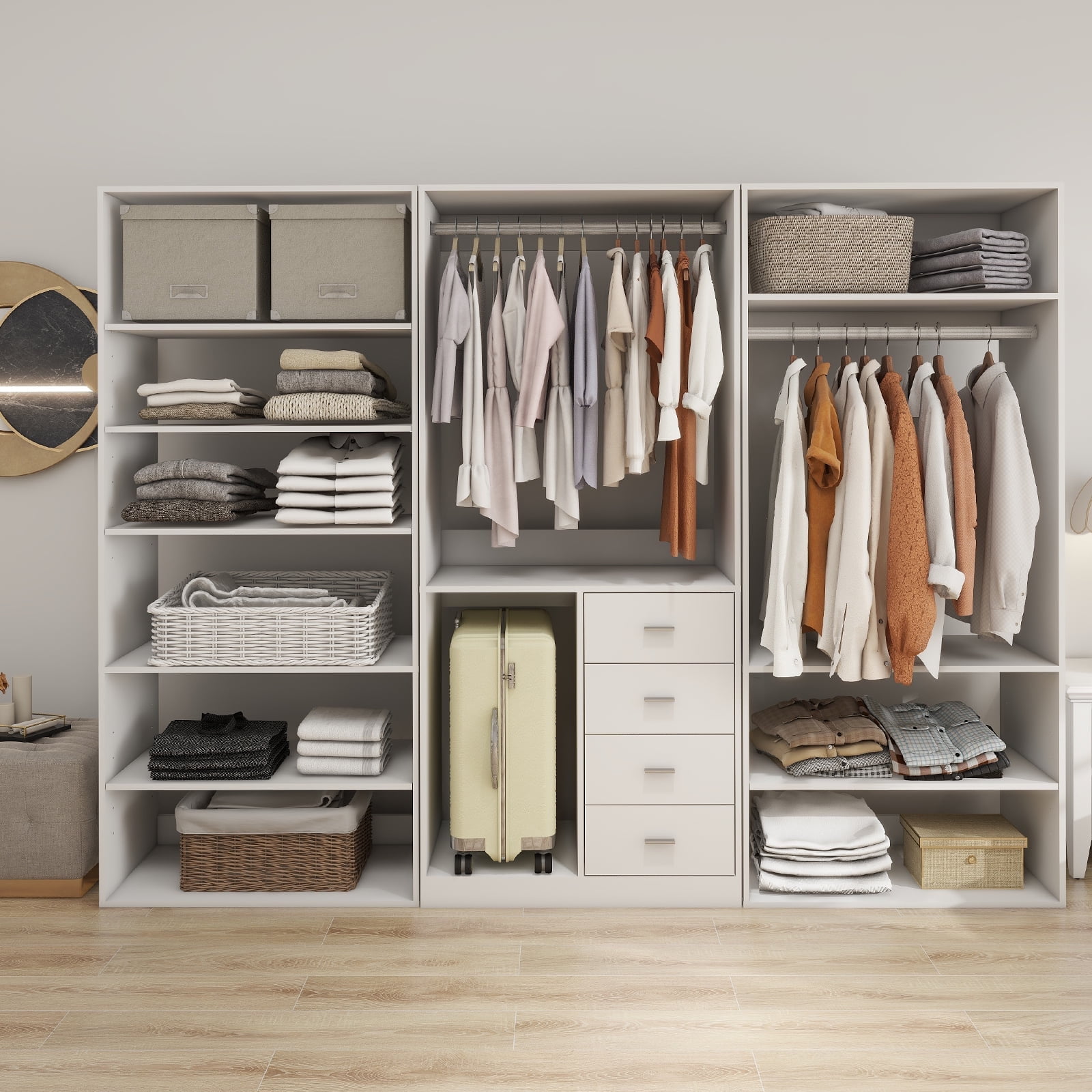 Idealcabin Walk-in Closet Organizer, Wood Storage System with Drawers ...