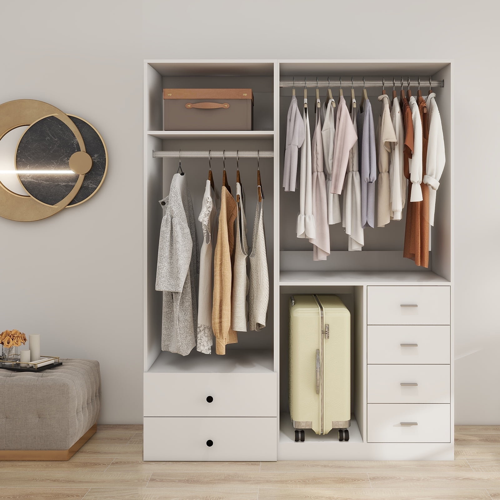 Idealcabin Walk-in Closet Organizer, Wood Storage System with Drawers ...