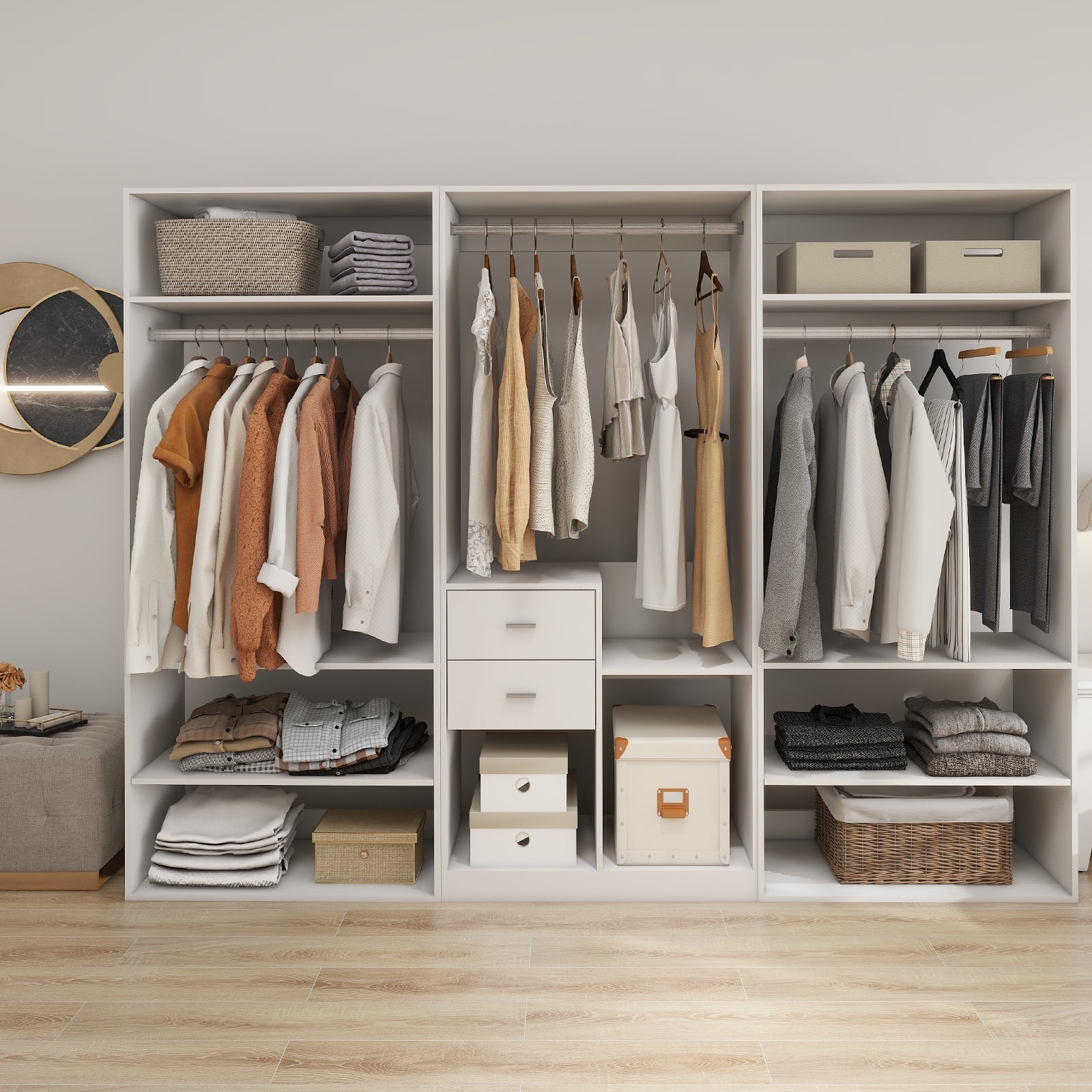 Idealcabin Walk-in Closet Organizer, Wood Storage System with Drawers ...