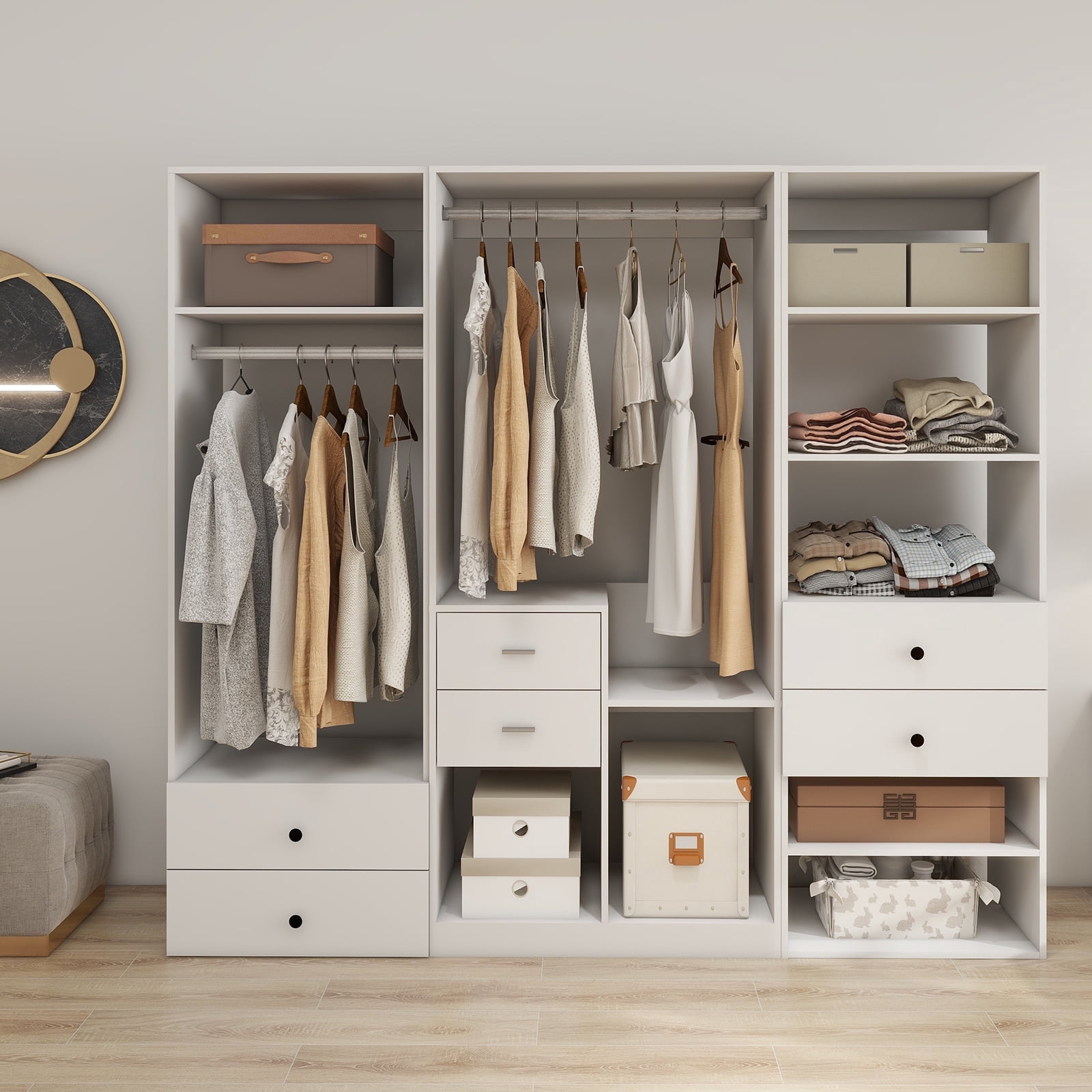 Idealcabin Walk-in Closet Organizer, Wood Storage System with Drawers ...