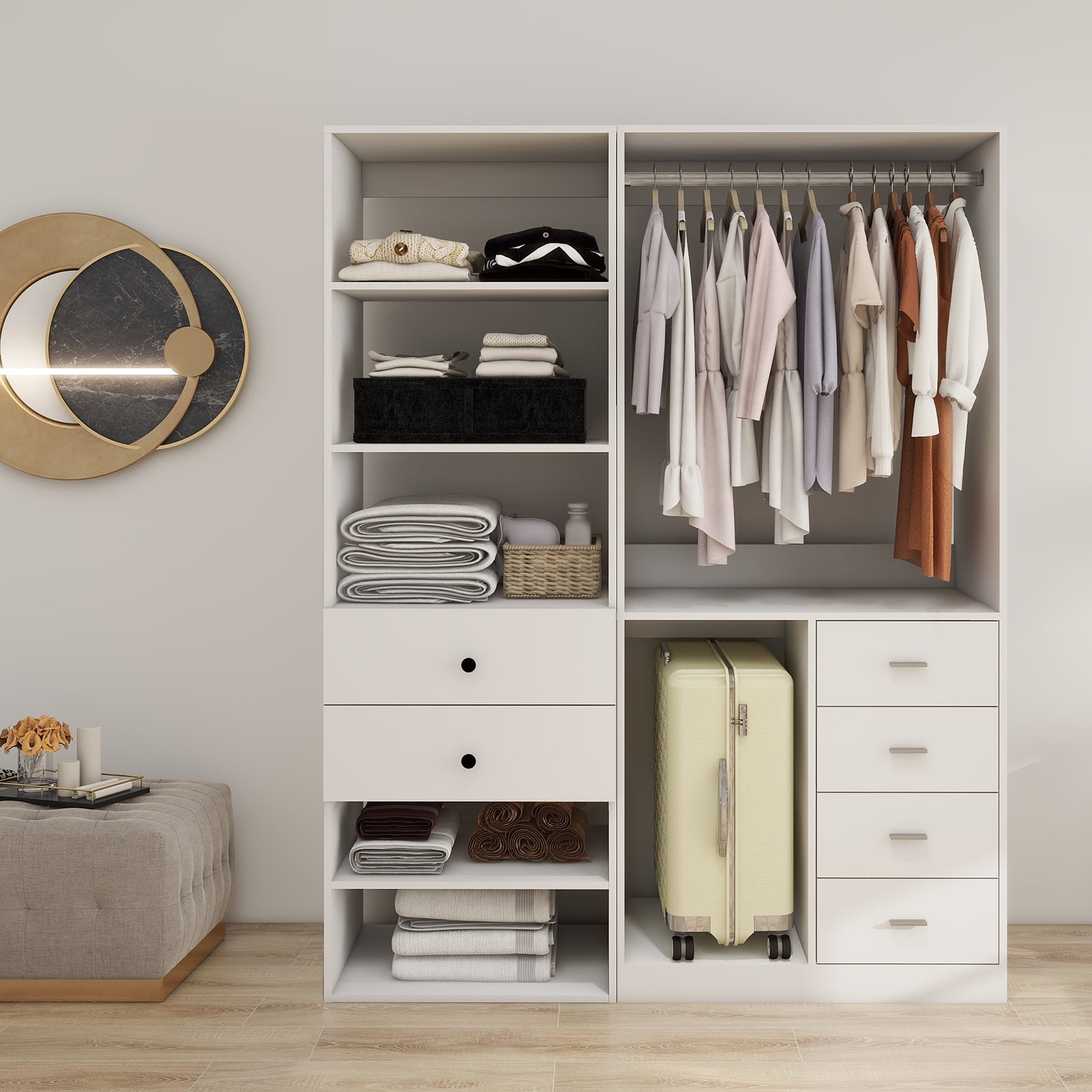 Idealcabin Walk-in Closet Organizer, Wood Storage System with Drawers ...