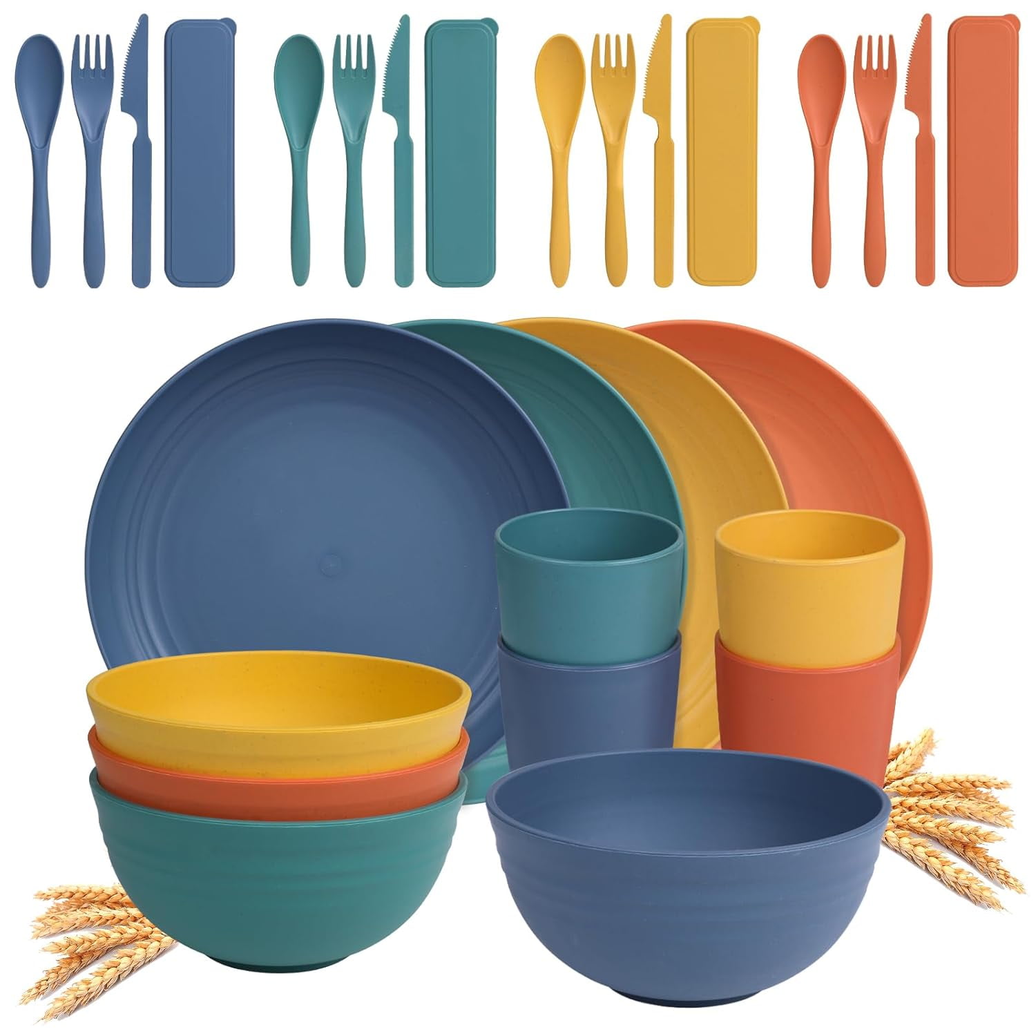Idealic 28piece Wheat Straw Dinnerware Set for 4 Microwavable Dishes ...