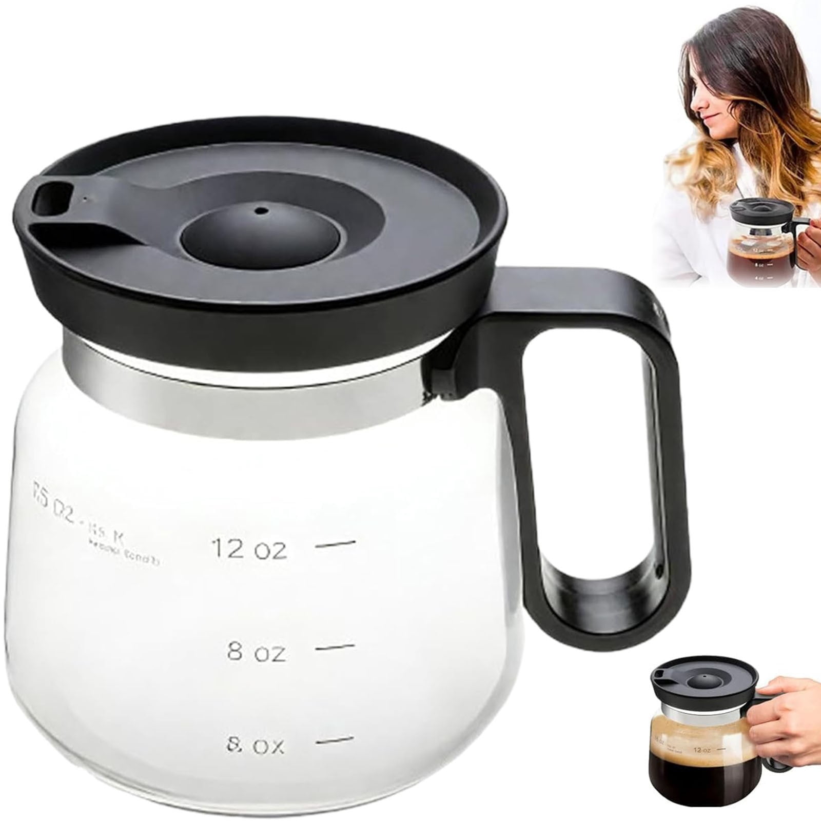 Ideas In Life 16 Oz Glass Coffee Mug – Coffee Pot Shaped with Lid for ...