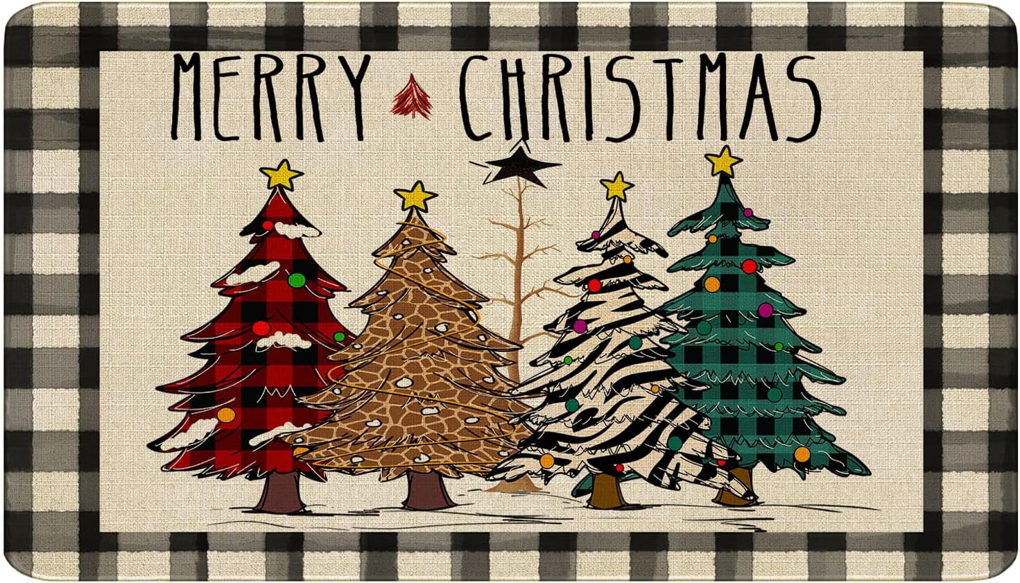 Ideasonna Merry Christmas Door Mat Indoor Outdoor White Buffalo Plaid ...