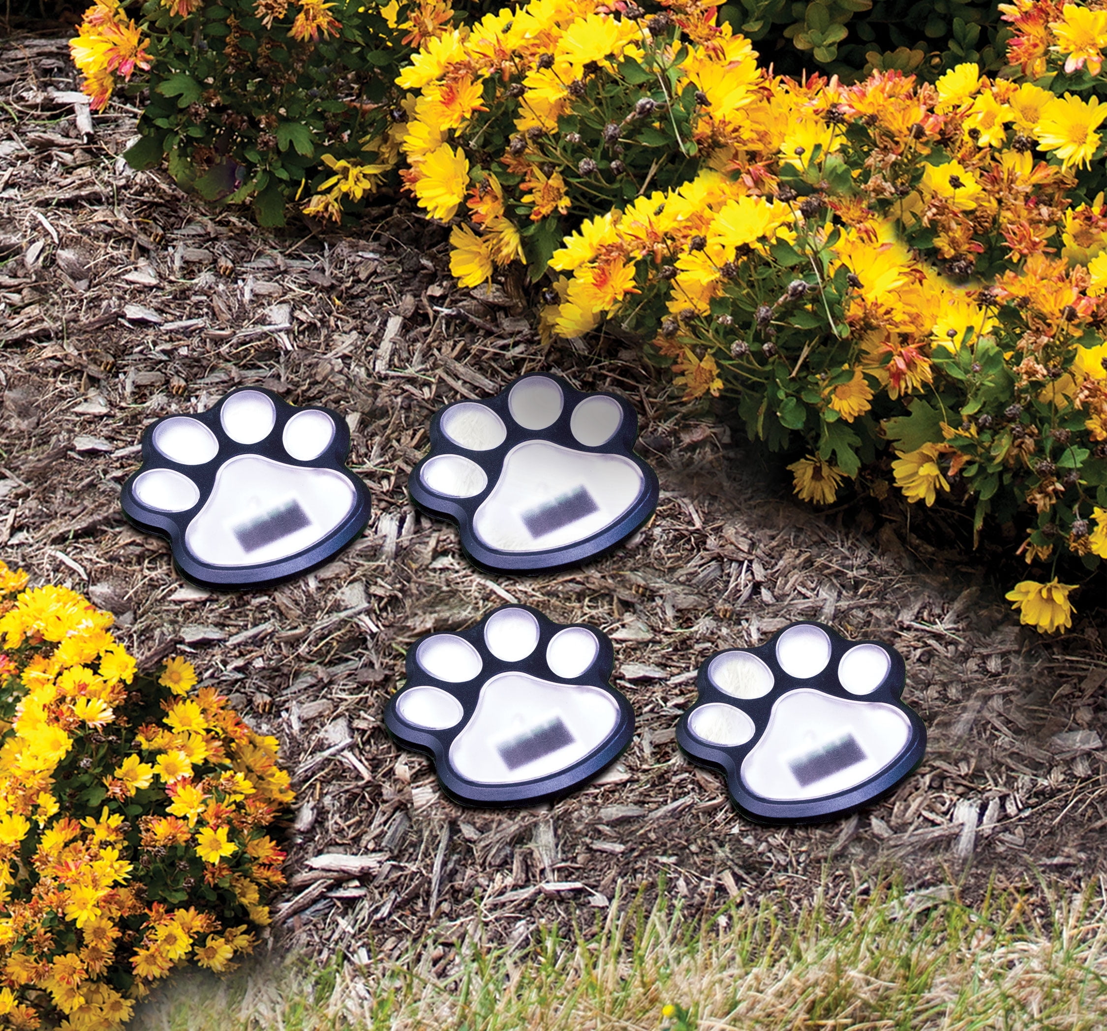 Ideaworks 3.75" Dog Paw Print LED Path Lights Garden Statue, Solar 4 ...