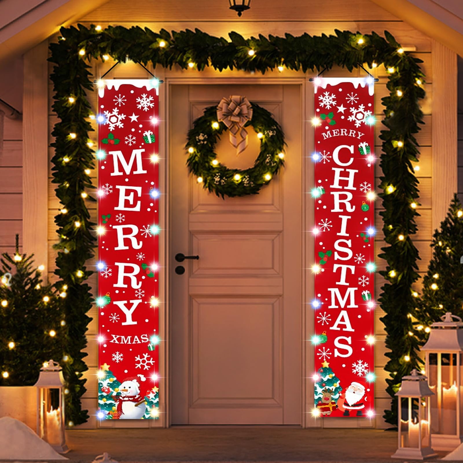 Idefair Merry Christmas Banners with Led String Lights,Christmas Door ...