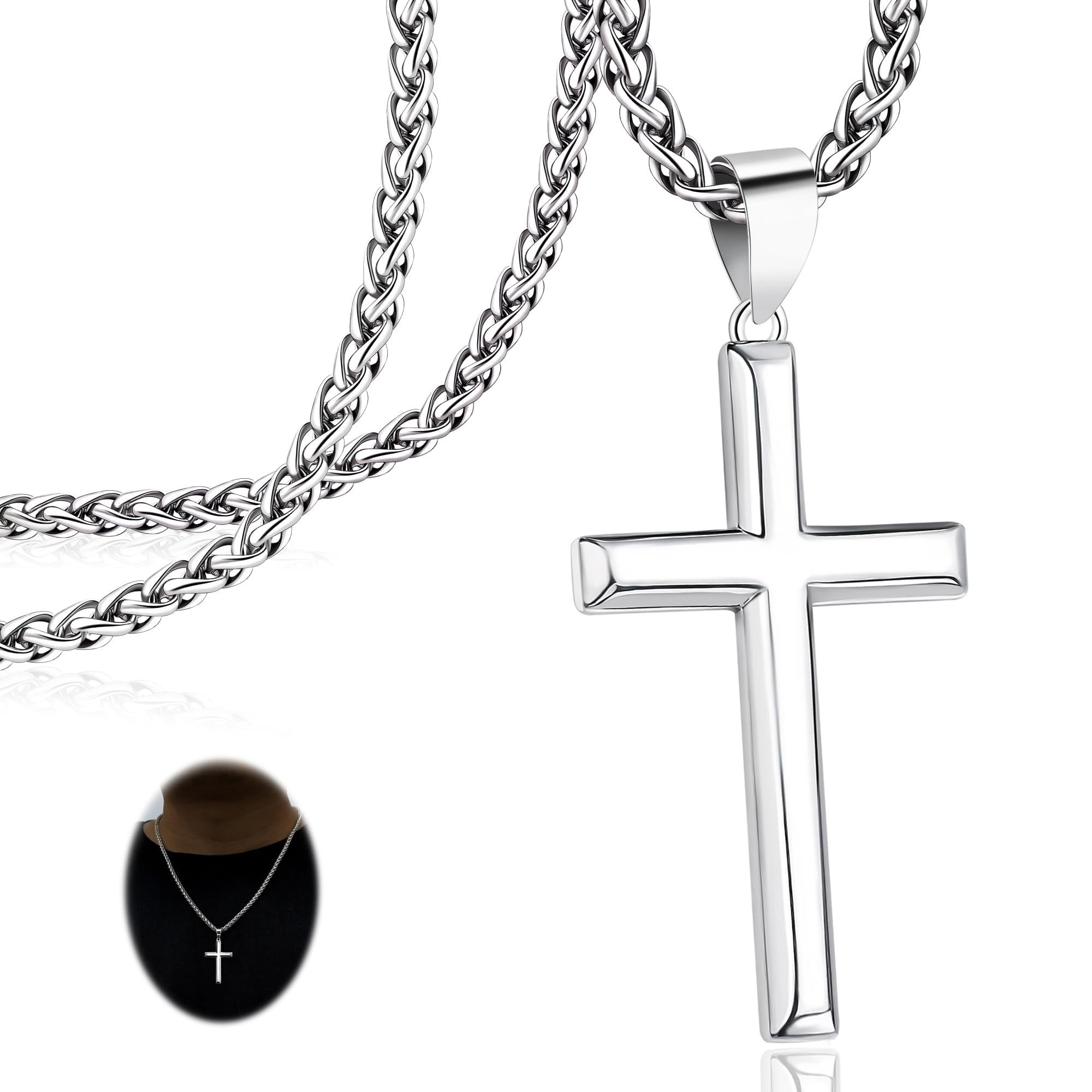 Idemana 925 Sterling Silver Cross Necklace for Men Women 4mm Stainless ...
