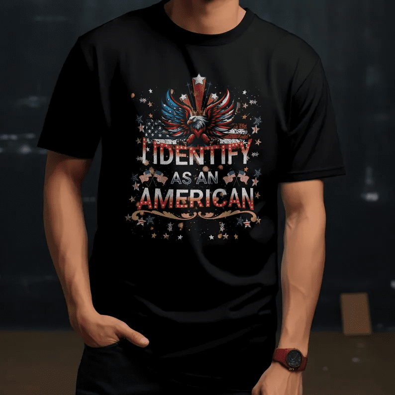 Identify As An American Eu Graphic Tee Patriotic Unisex T-Shirt Fourth Of July, Memorial Day ...