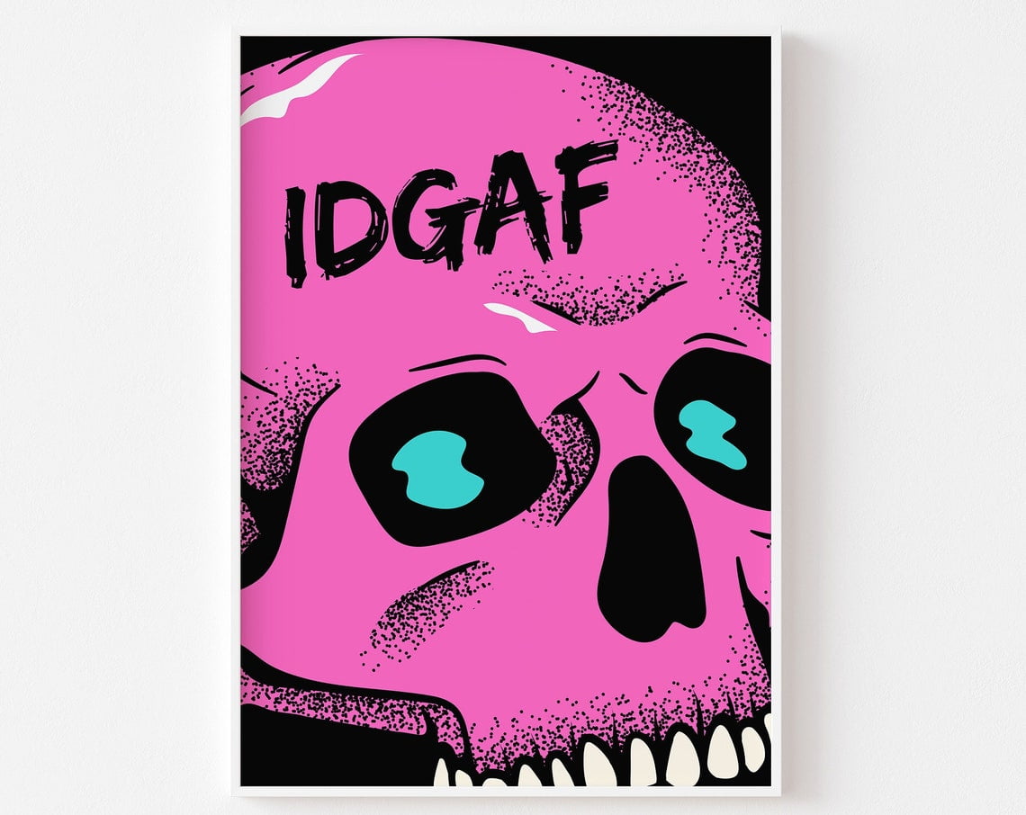Idgaf Skull Print - Grunge, Goth, Black Art Print, 00S Nostalgia ...
