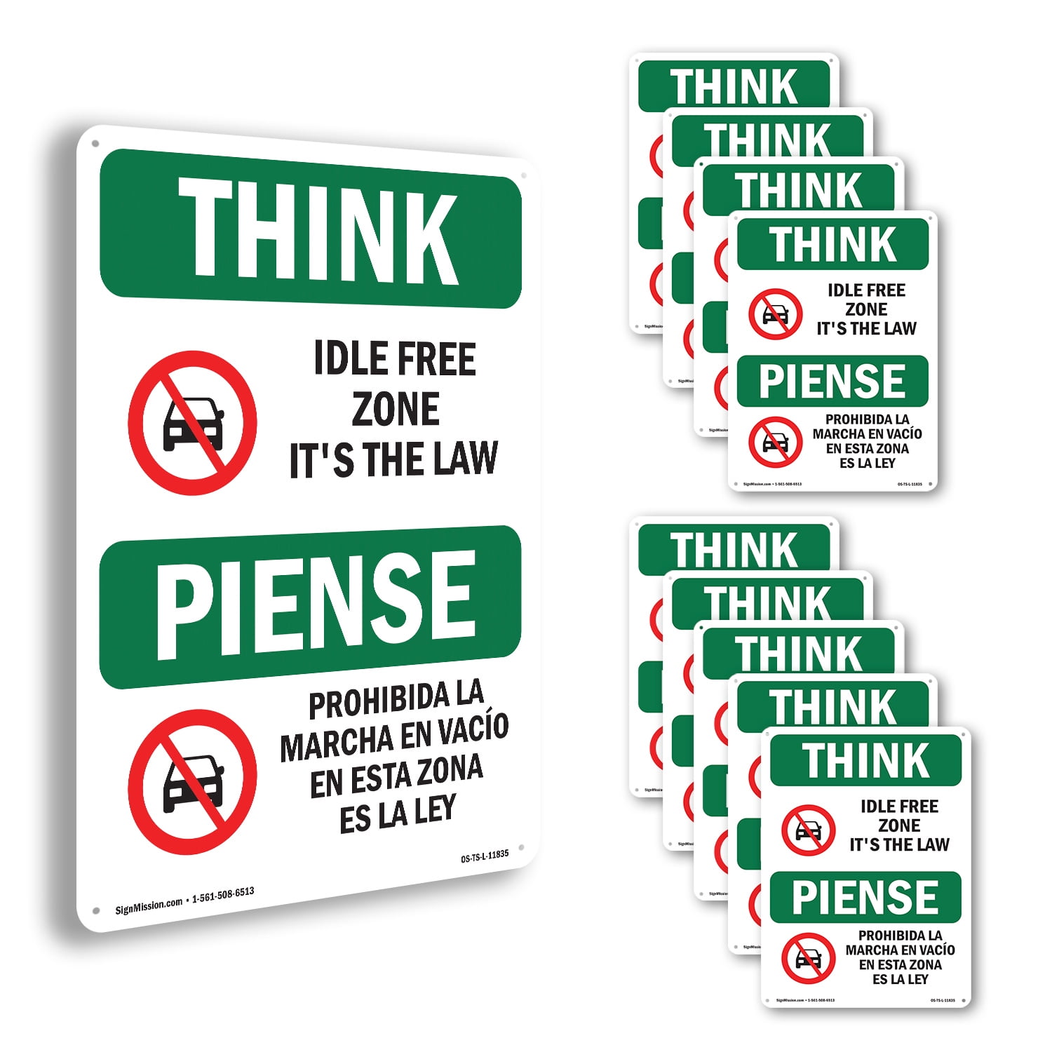 Idle Free Zone It's The Law Bilingual OSHA Think Aluminum Sign 24 Inch ...