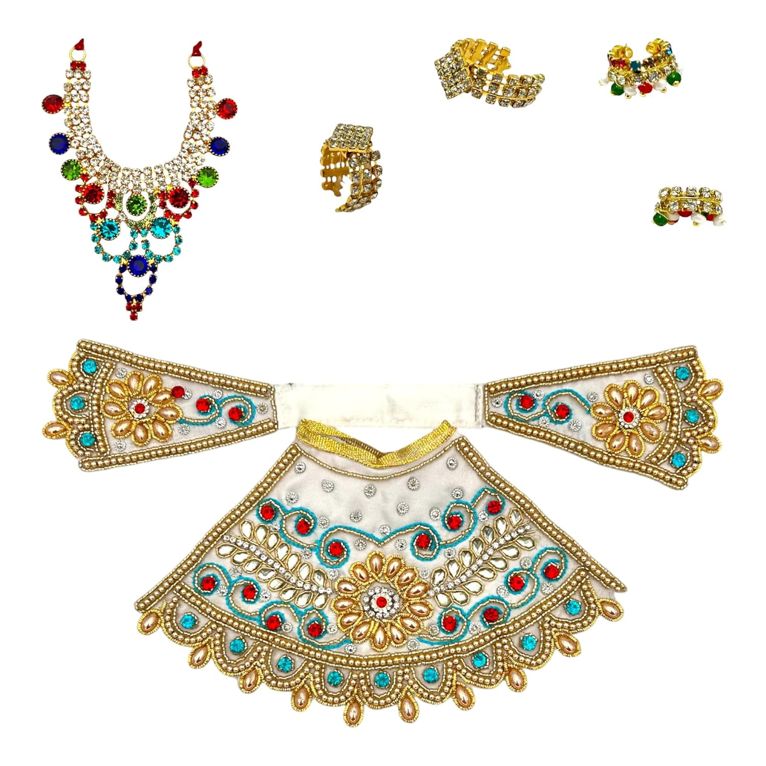 Idol Crafts White Stone Heavy Lahnga Patka for MATA Rani Dress for God Combo Set of Poshak Mala ...