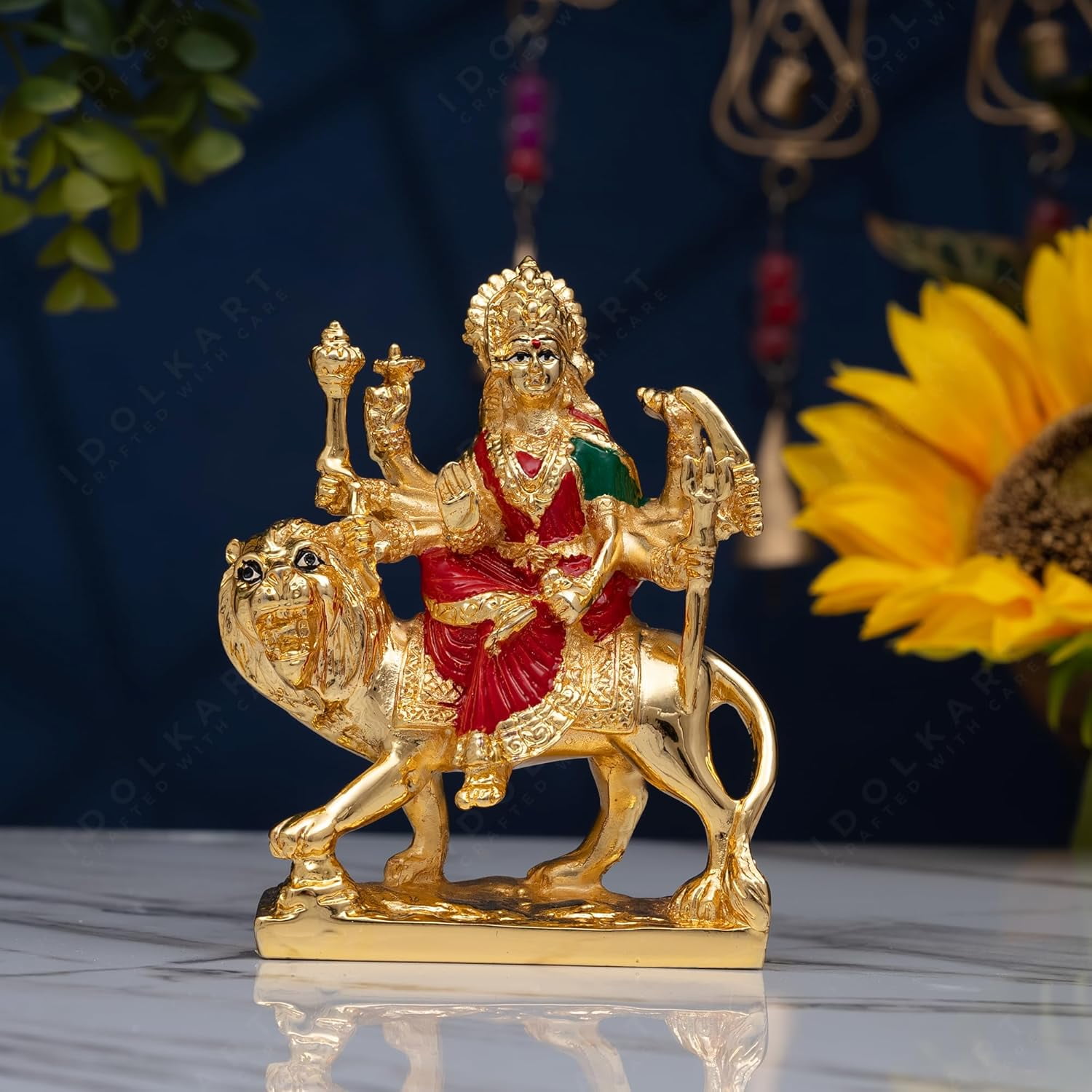 Idolkart Gold Plated Durga Maa Idol Double Layer Pure Gold Copper Durga Maa Idol for Car ...