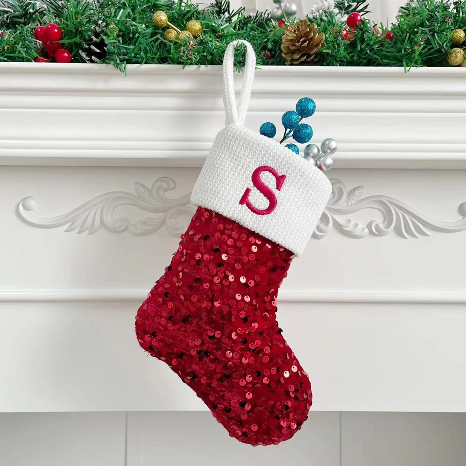 Idoravan Christmas Stockings with Initials Christmas Letter Solid ...