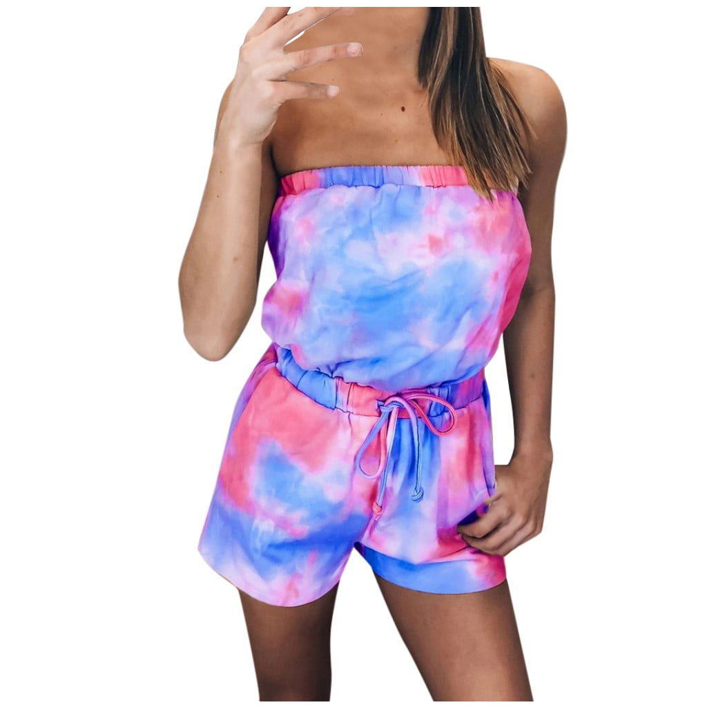 Idoravan Jumpsuit for Women Shorts Womens Tie-Dye Sleeveless Beach ...