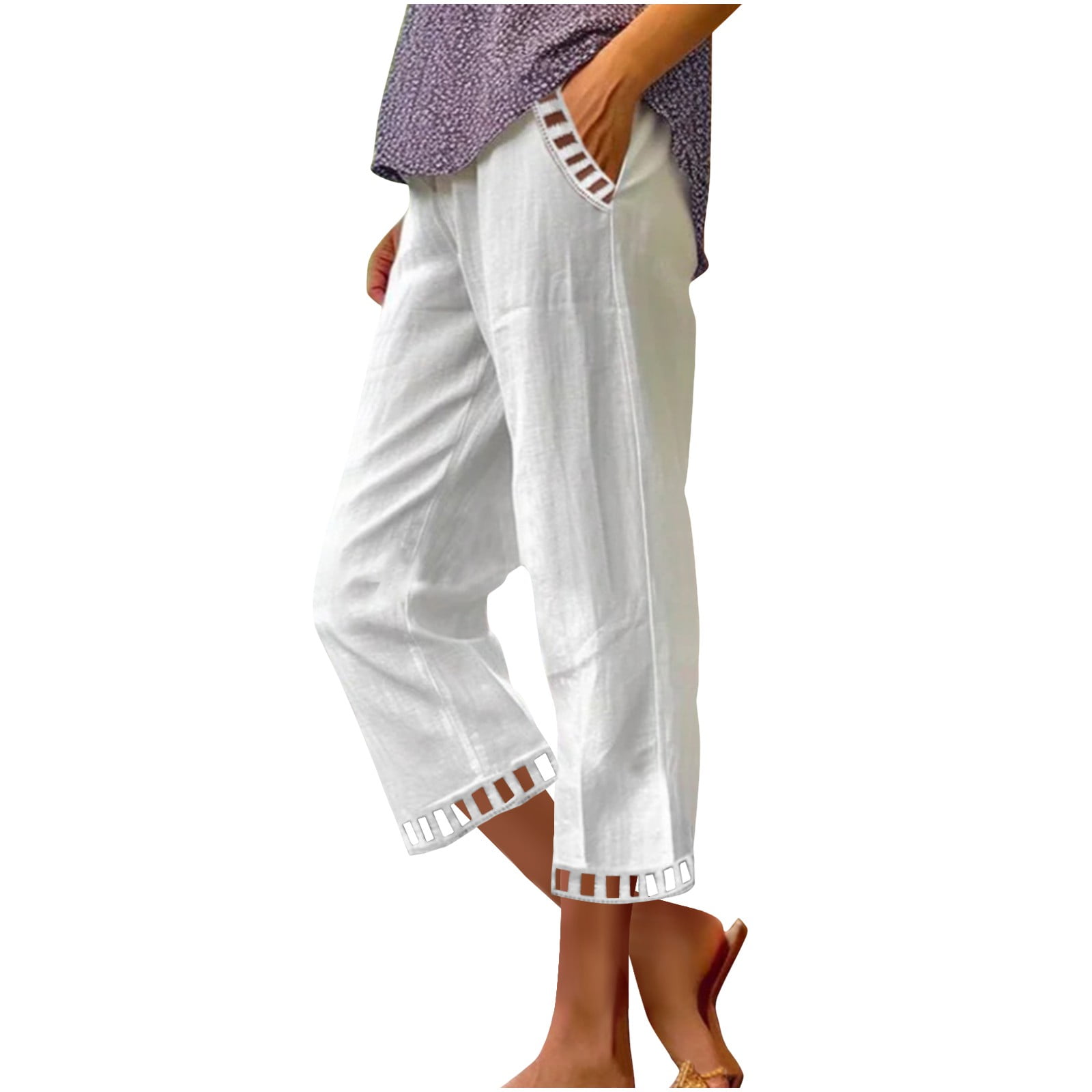 Idoravan Linen Pants Women Casual Women's Summer Wide Leg Casual Beach ...