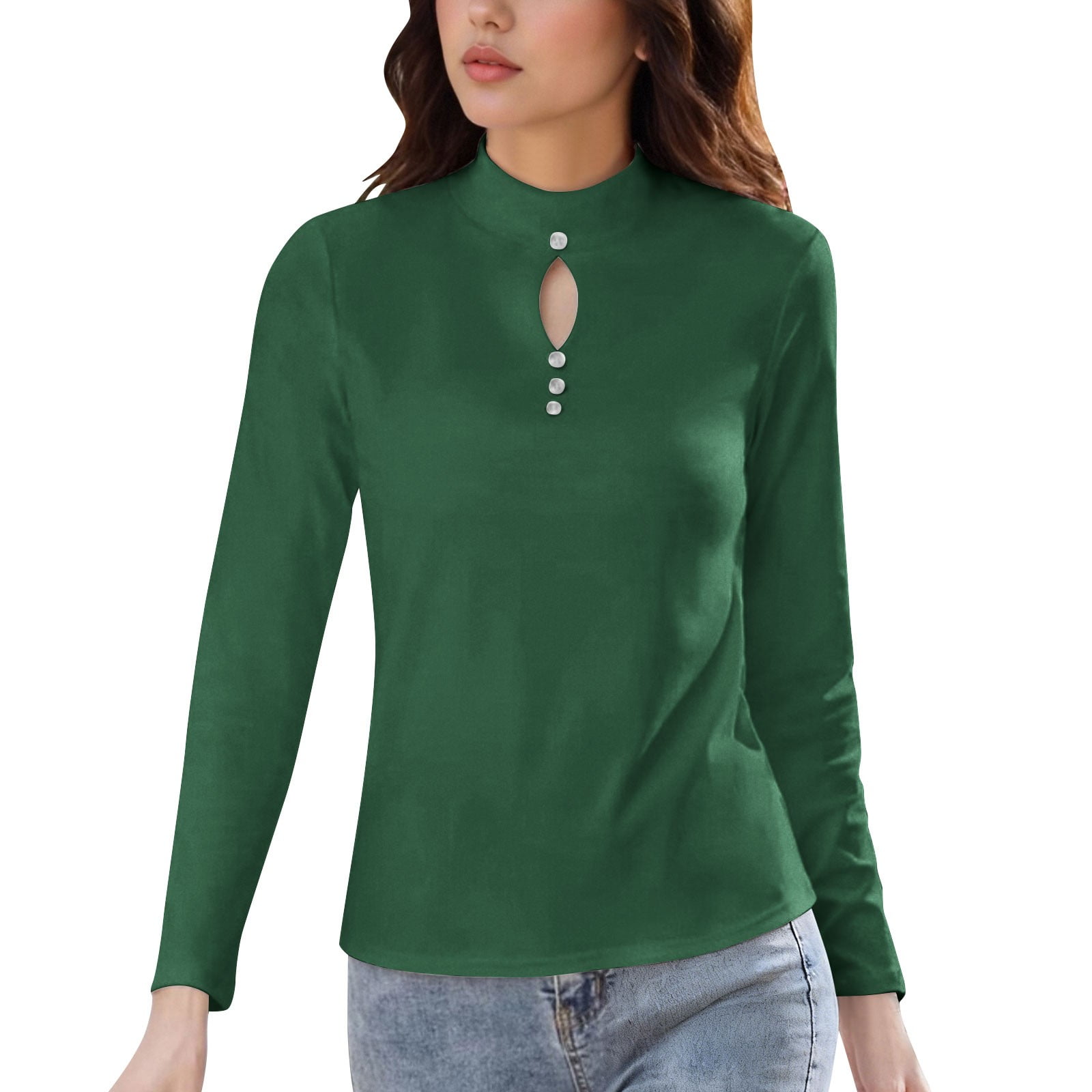 Idoravan Long Sleeve Shirts for Women Women's Solid Color Long-Sleeve ...