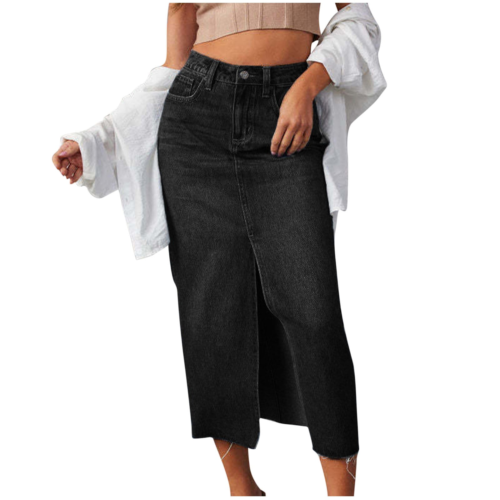 Idoravan Skirts for Women 2025 Women Fashion No Bombs Cowboy Split-Line ...