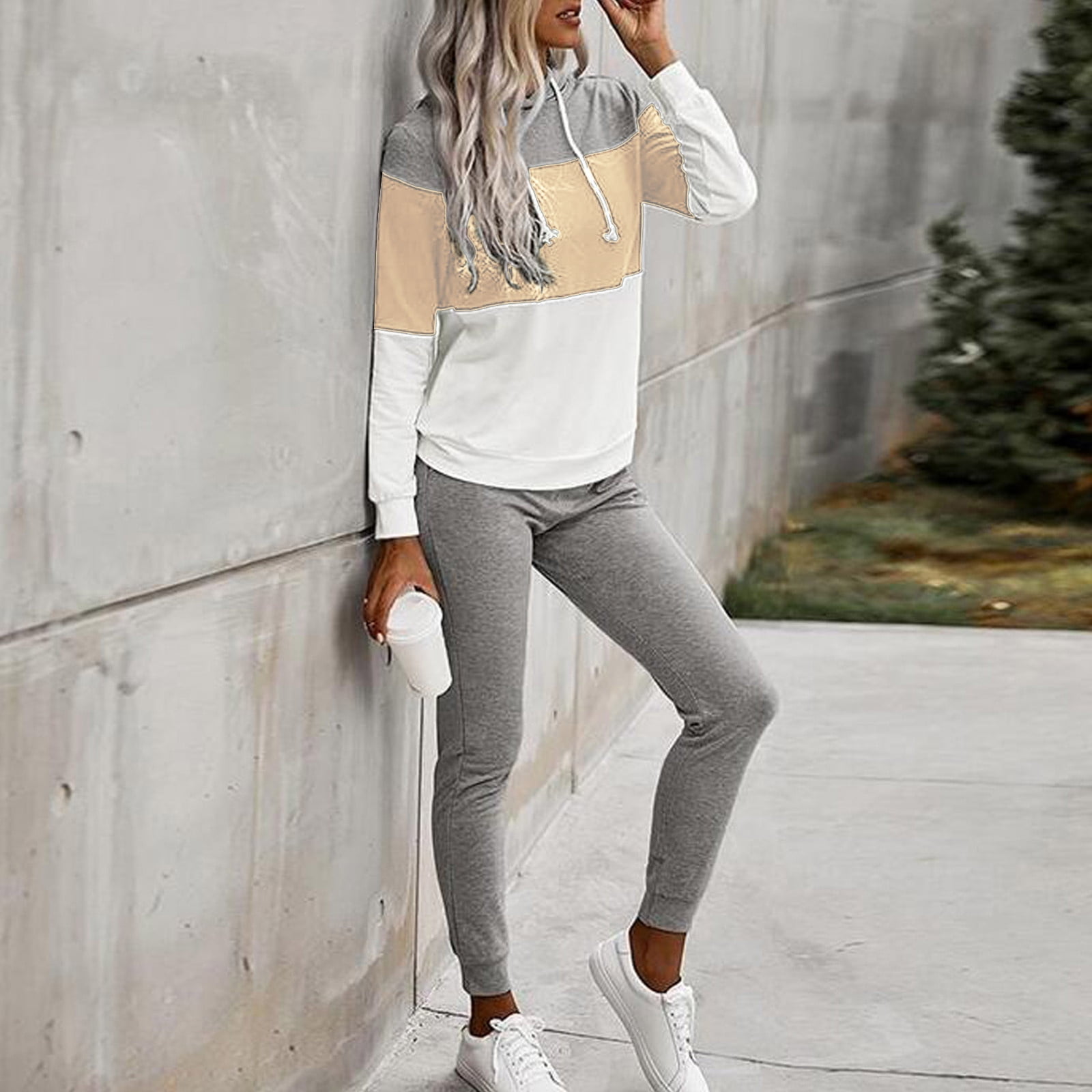 Idoravan Women Sets Clothing Womens Set Tracksuit Pullover Solid Round ...