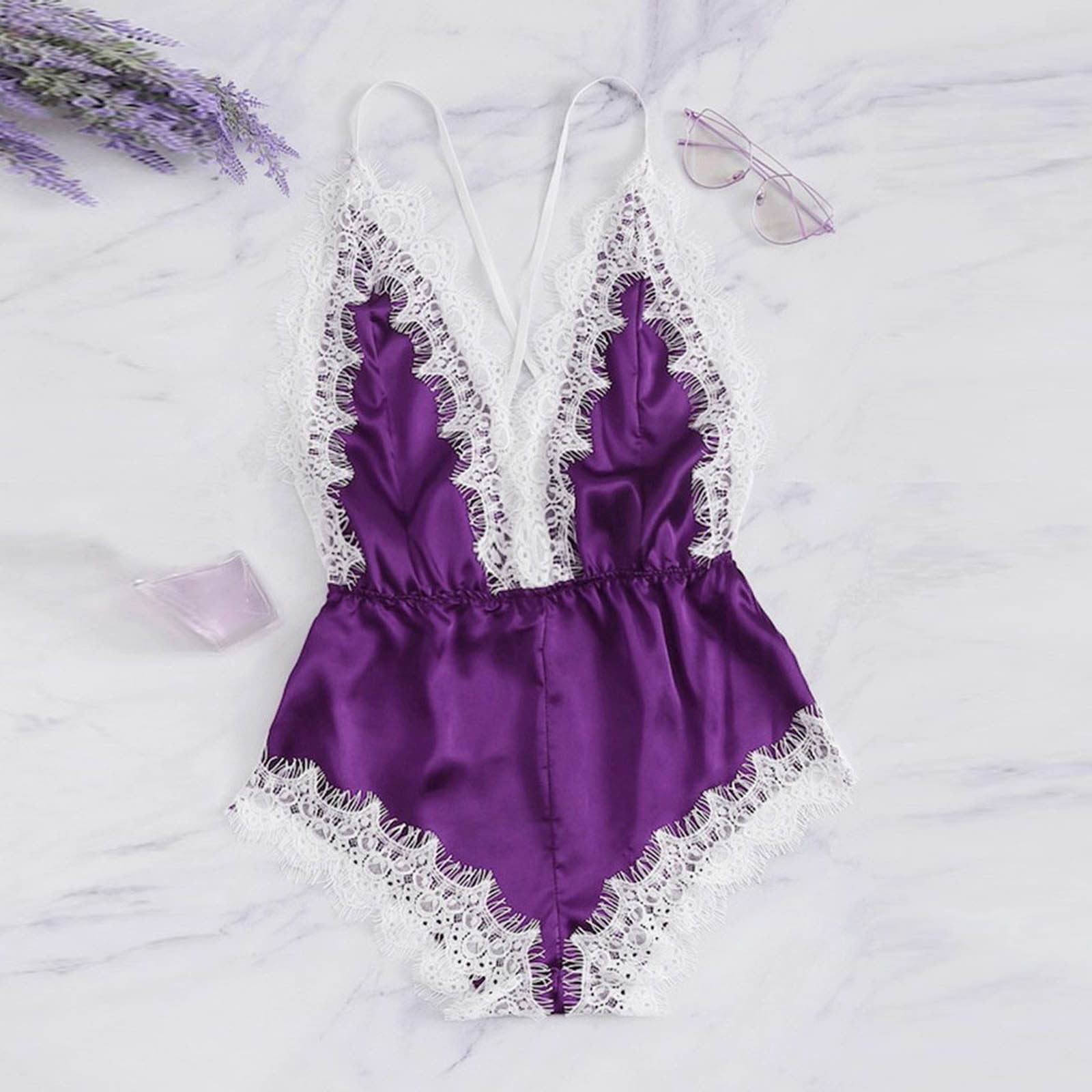 Idoravan Womens Nightgown Chemise Sleeveless Sleepwear Full Slip Lace V ...