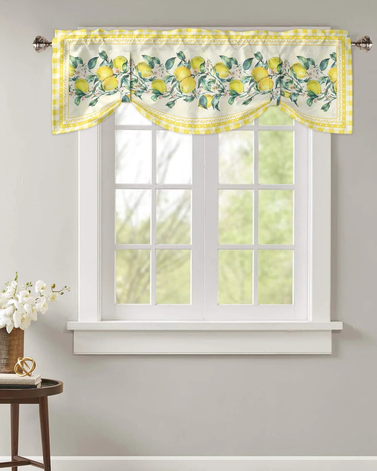Idyllic Fruit Fresh Lemon Plaid Small Curtain Rod Pocket Short Curtains ...