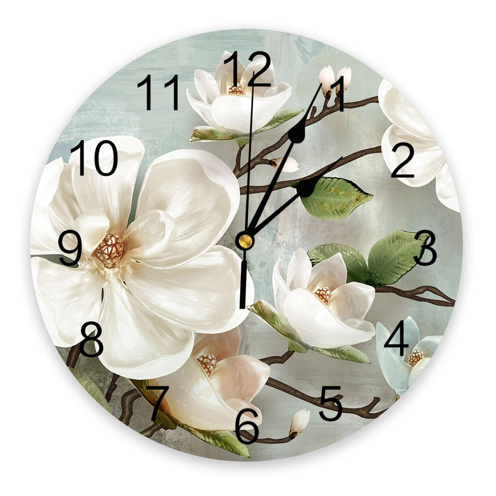 Idyllic White Flowers Vintage Background Wall Clock Modern Design ...